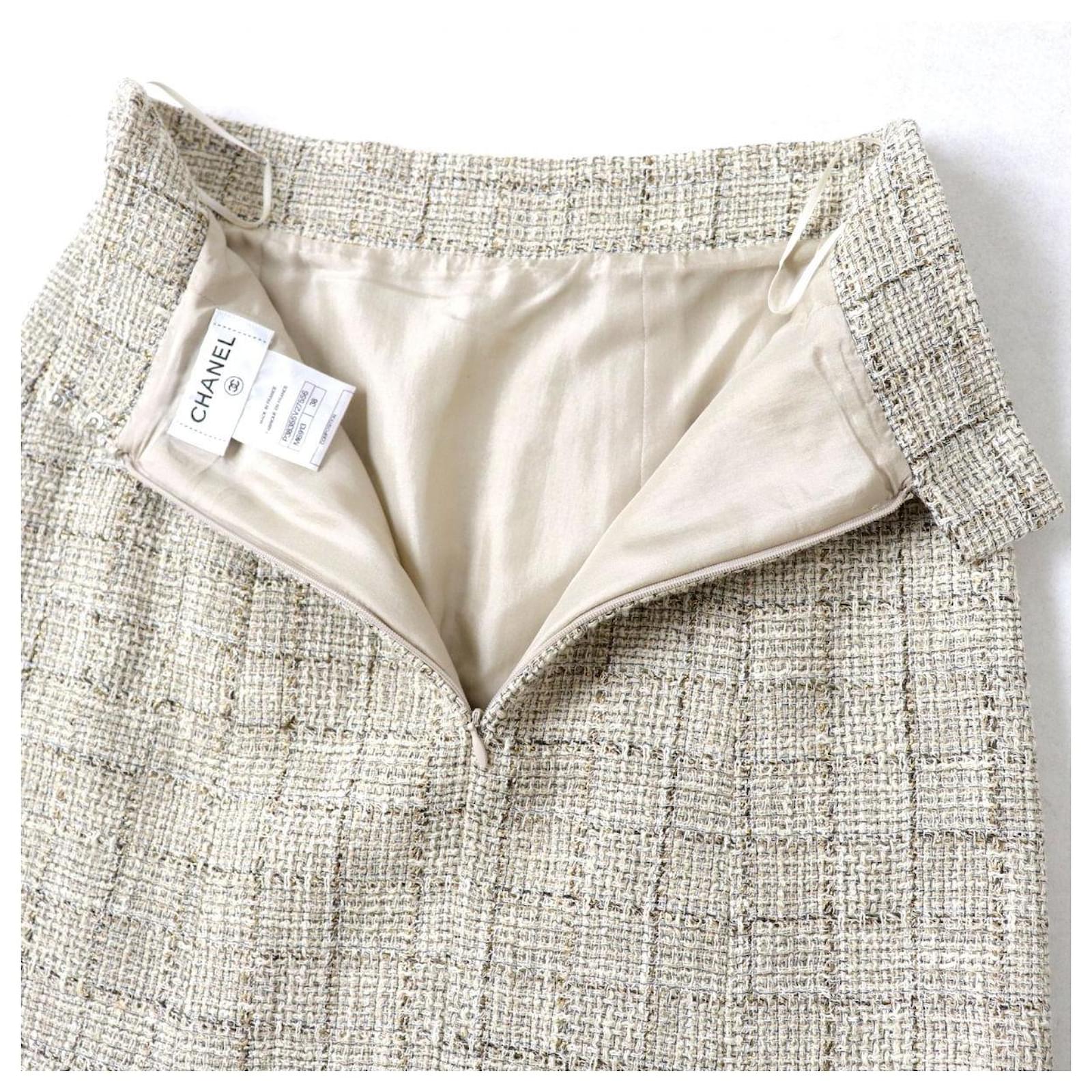 * Chanel CHANEL 10P Women's Coco Plate Lame Yarn Cotton Tweed Skirt ...