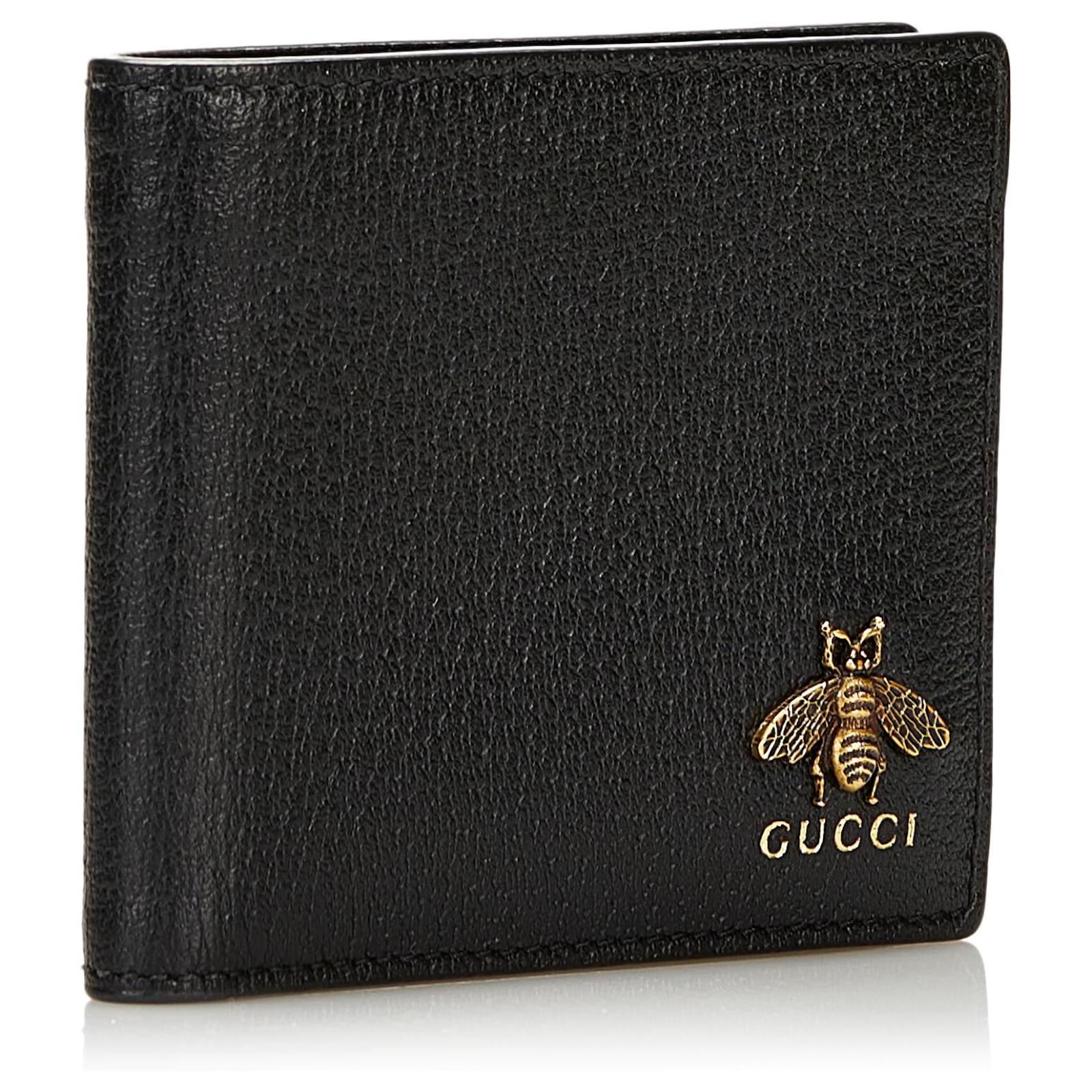 Gucci Black Animalier Bee Bifold Wallet Leather Pony-style calfskin ref ...