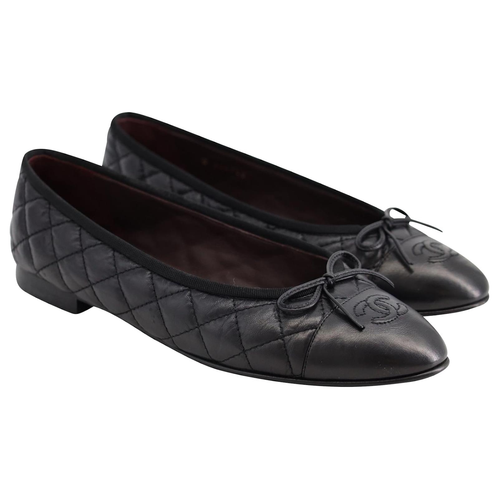 Chanel Quilted Ballerinas in Black Calfskin Leather Pony-style calfskin ...