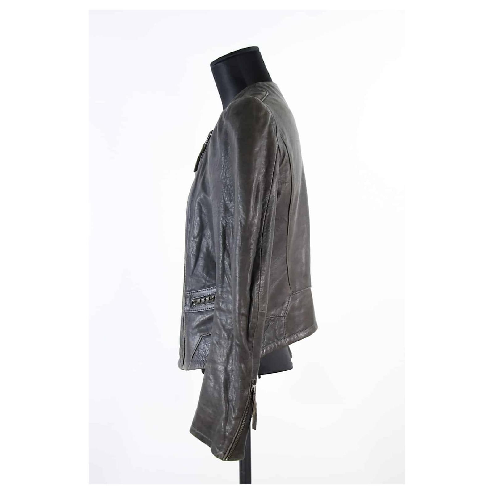 Maje jacket 38 Grey Leather ref.713872 - Joli Closet