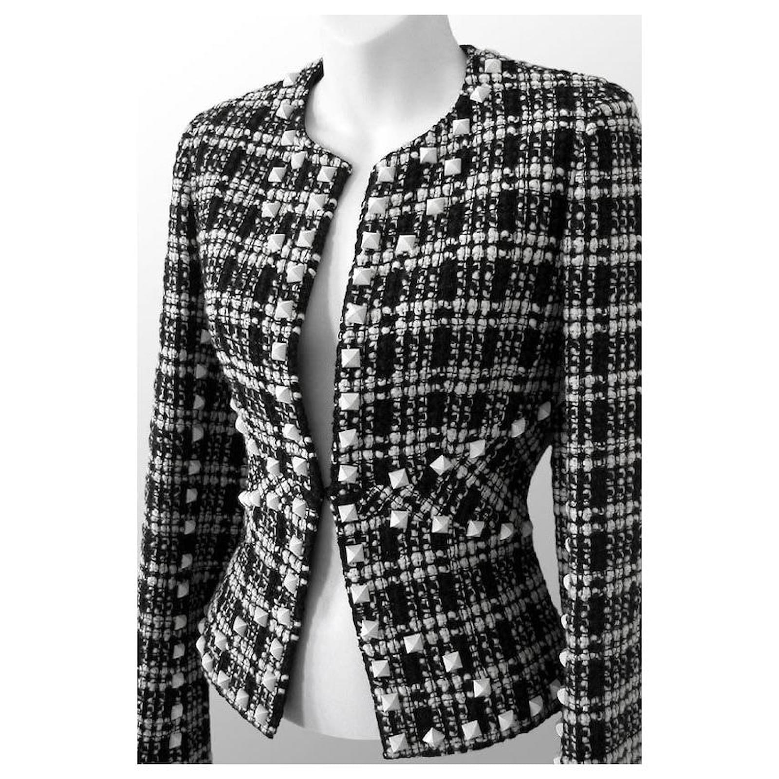 Rare Chanel 03a, 2003 Fall Runway Pyramid Studded Black and White Tweed ...