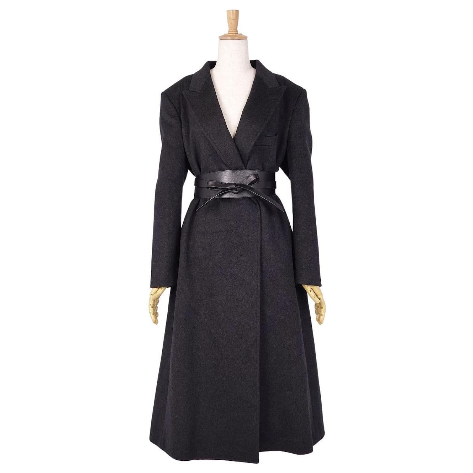 Céline *CELINE coat 19AW leather belt long coat Dark grey Cashmere ref ...