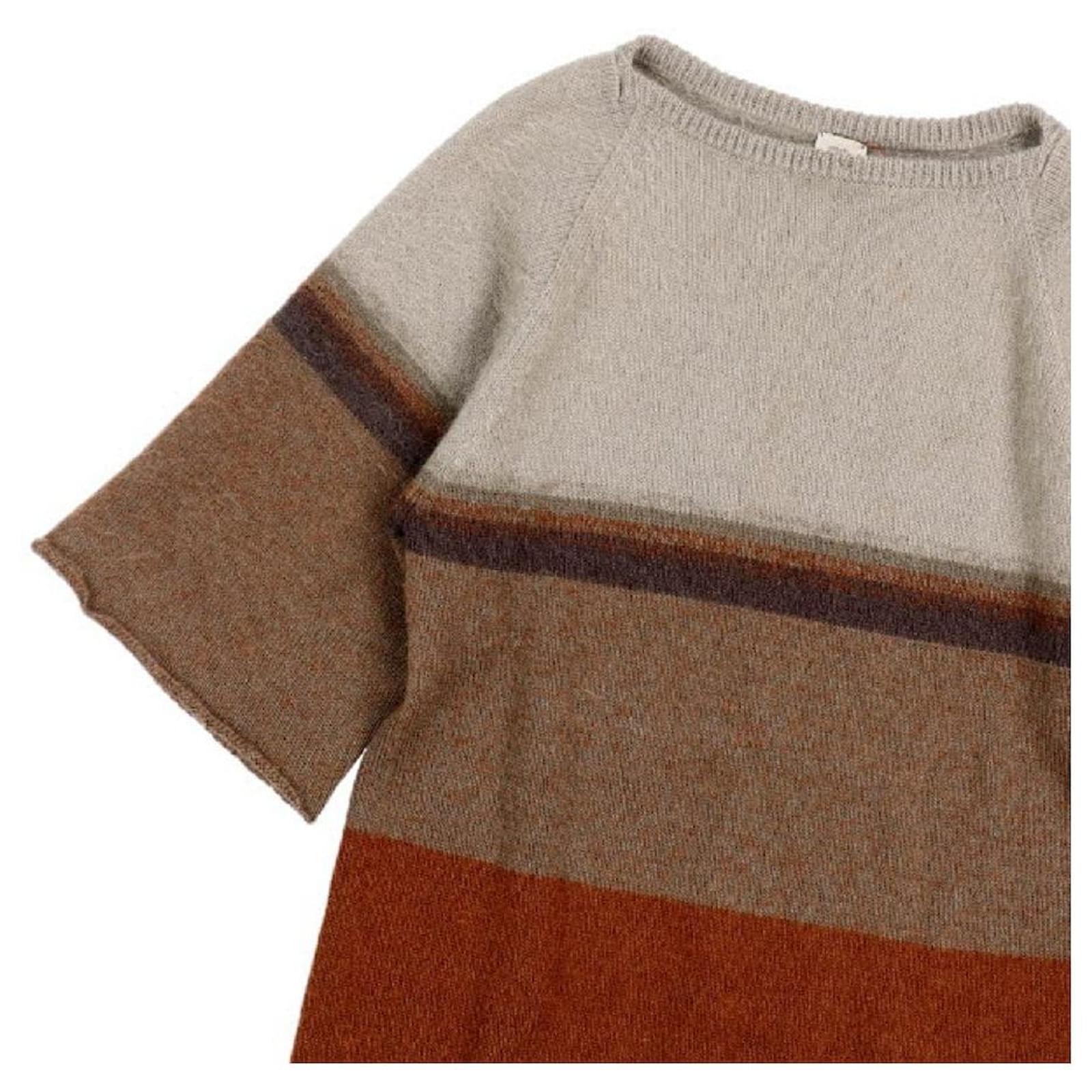 Hermès *HERMES Knit top 3/4 sleeve raglan sleeve Brown Khaki Silk Wool ...