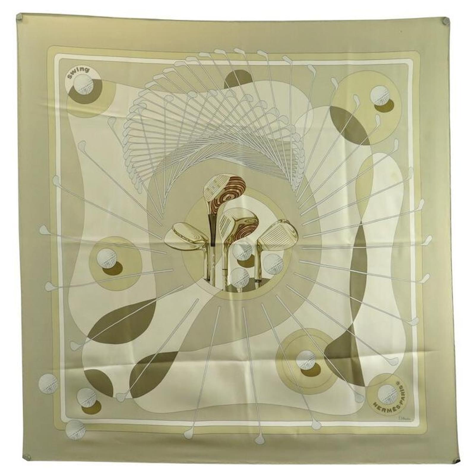 Hermès HERMES SWING GOLF CARRE SCARF IN BEIGE SILK JULIA ABADIE SILK ...