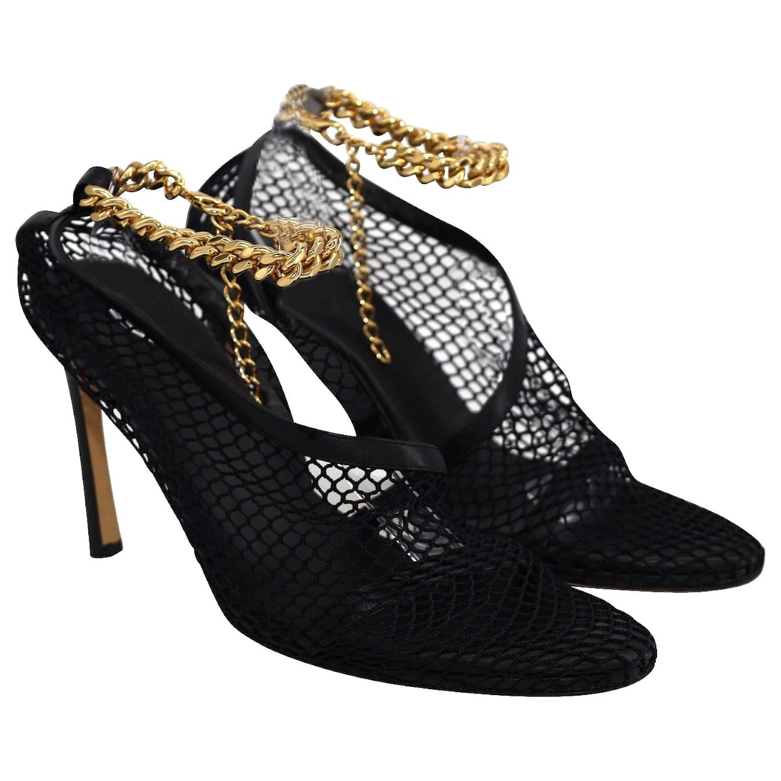 Bottega Veneta Mesh Overlay Sandals in Black Mesh and Leather ref ...