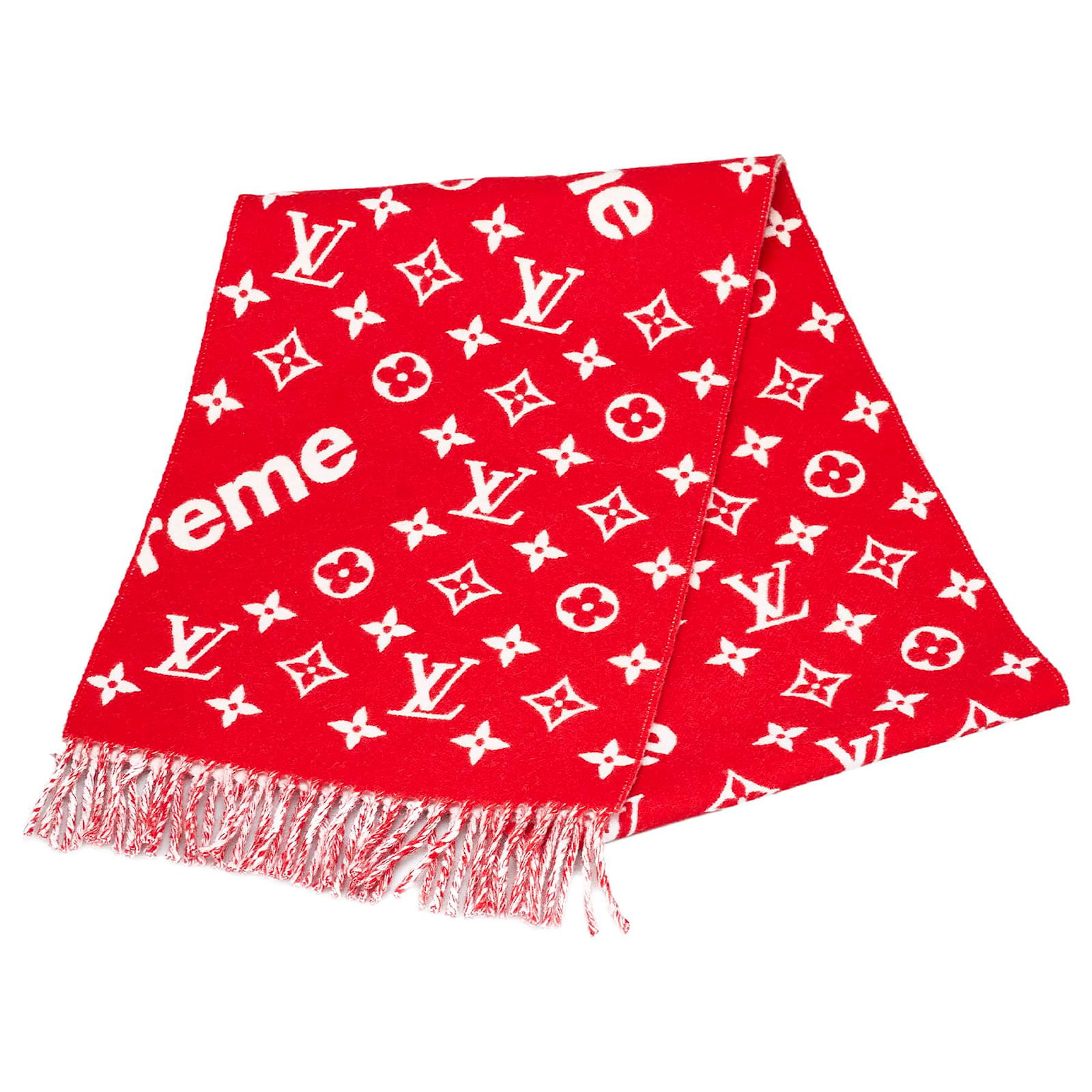 Louis Vuitton Écharpe en laine rouge Louis Vuitton x Supreme Monogram ...