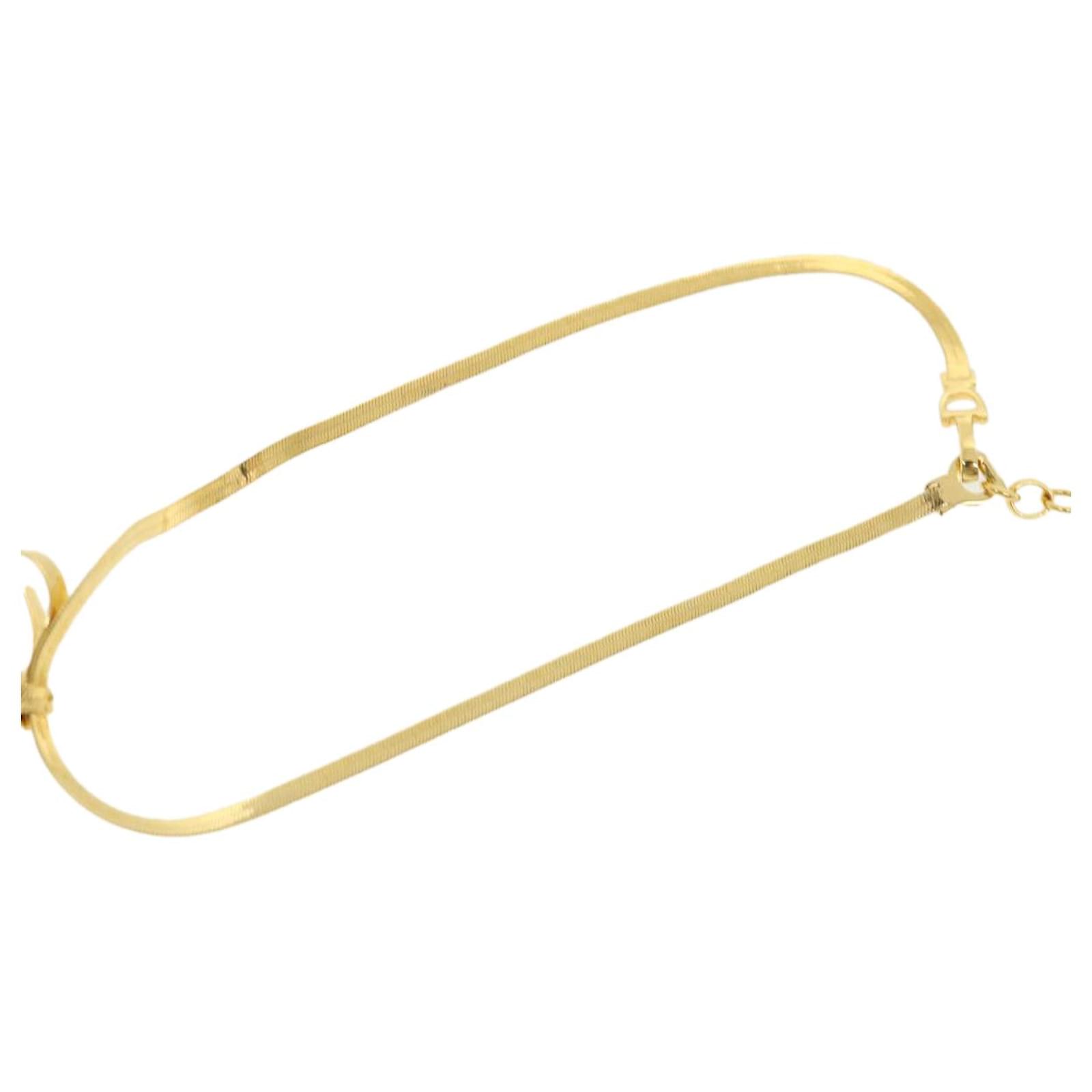 Christian Dior ribbon Necklace metal Gold Auth am3308 Golden ref.718474 ...