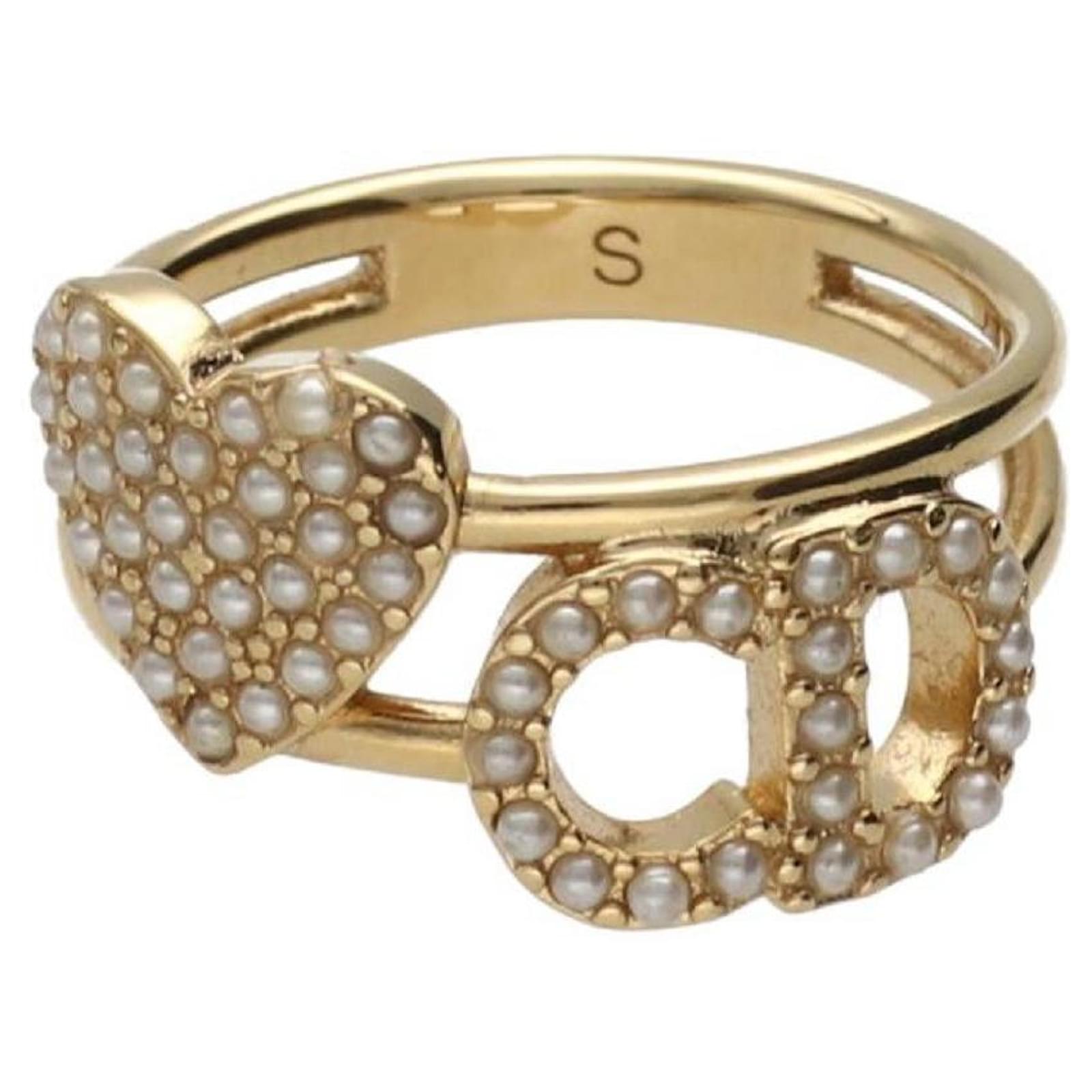 Bague logo CD perle Christian Dior Plaqué or Bijouterie dorée ref ...