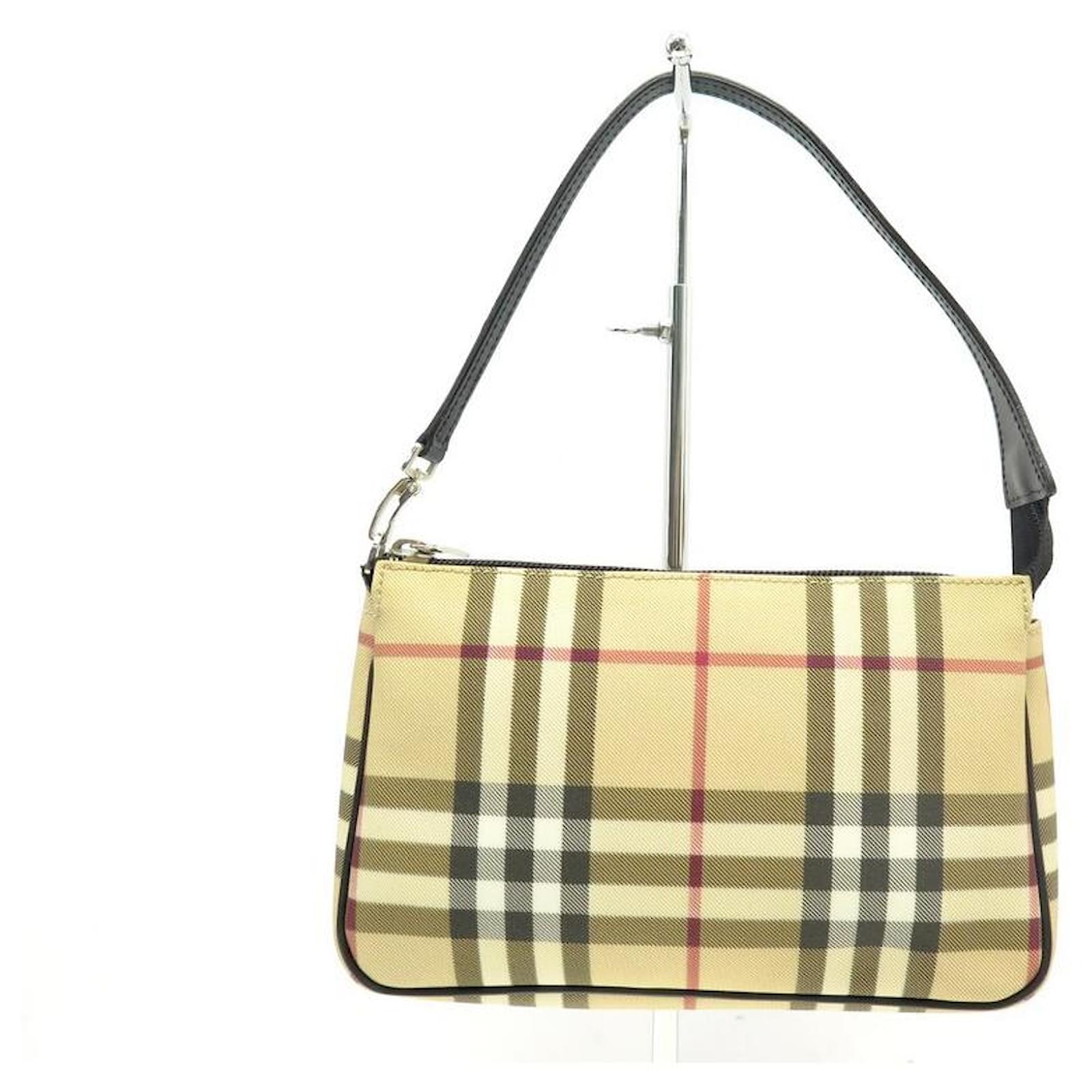 NEUF SAC A MAIN POCHETTE BAGUETTE BURBERRY EN TOILE TARTAN BEIGE HAND ...