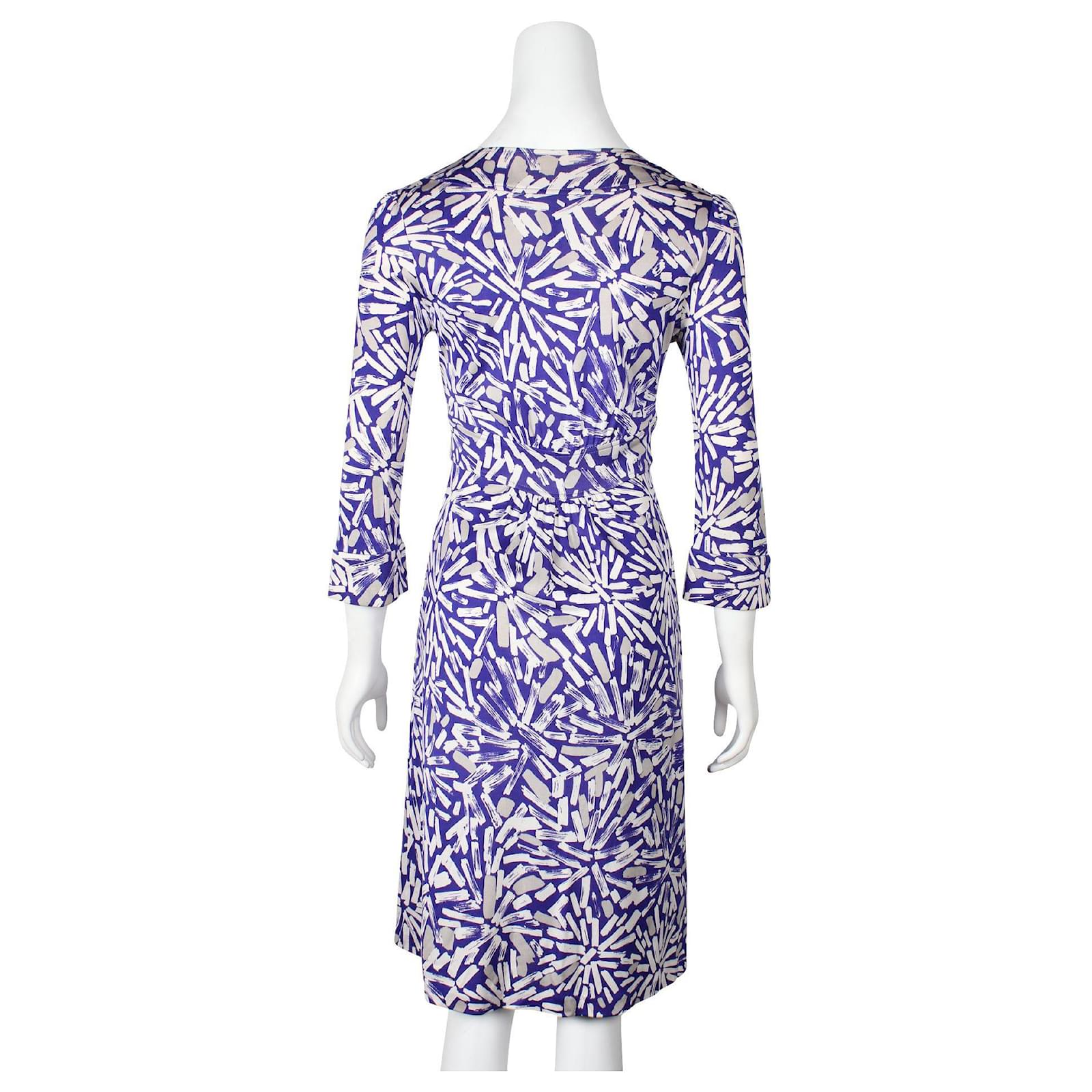 Diane Von Furstenberg Consuelo Periwinkle, Grey & Cream Pattern Dress ...
