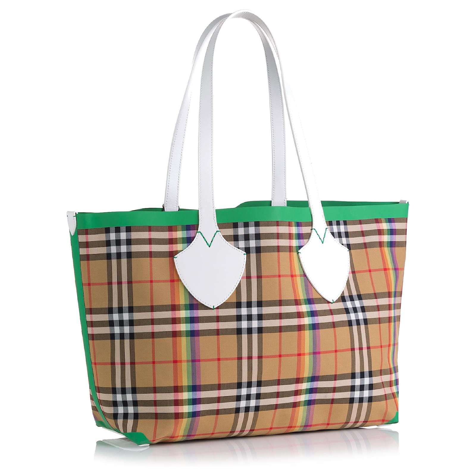 Burberry Brown Rainbow Giant Check Tote Beige Cloth Cloth ref.729221 ...