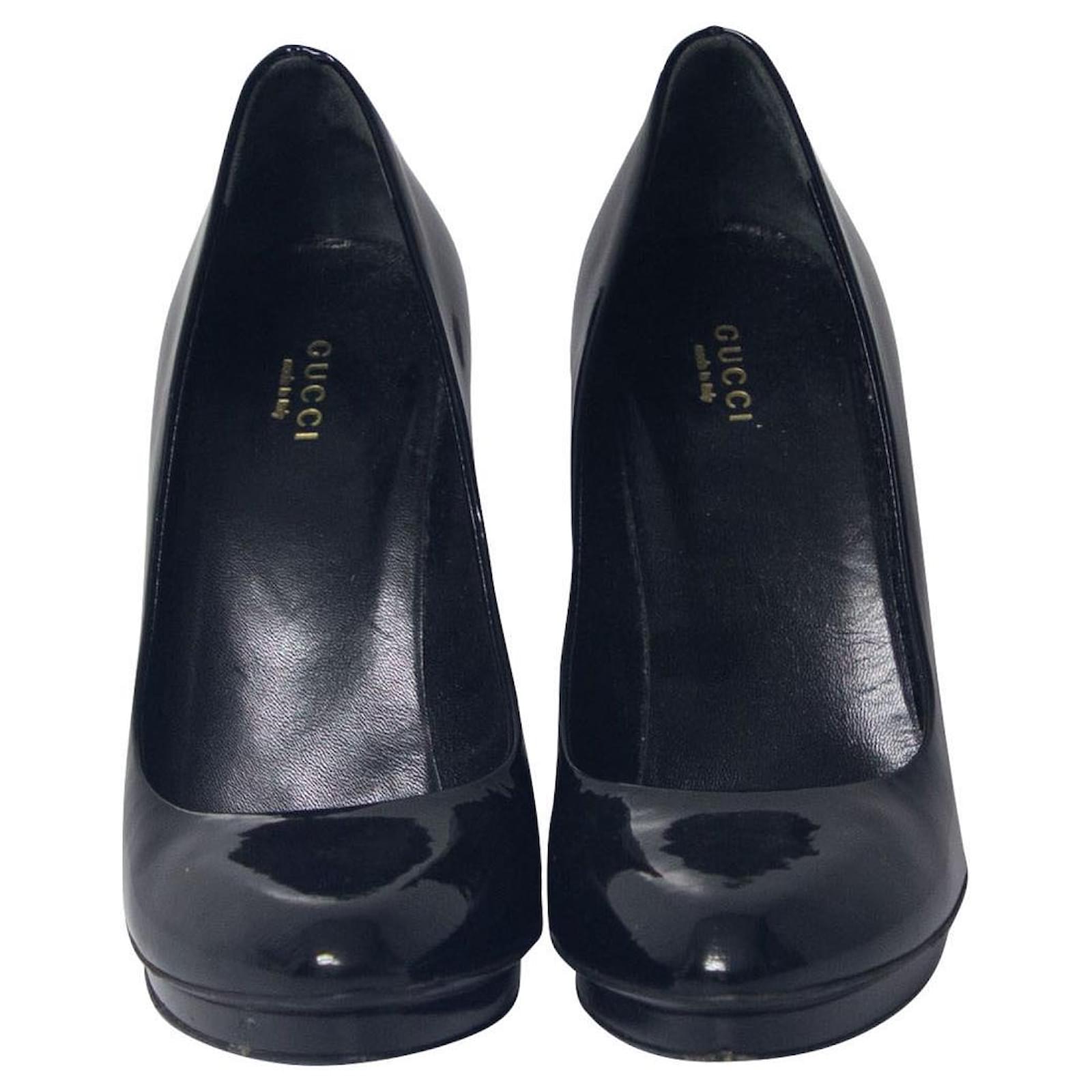 Gucci Escarpins à Talon Bambou en Cuir Verni Noir Cuir vernis ref ...