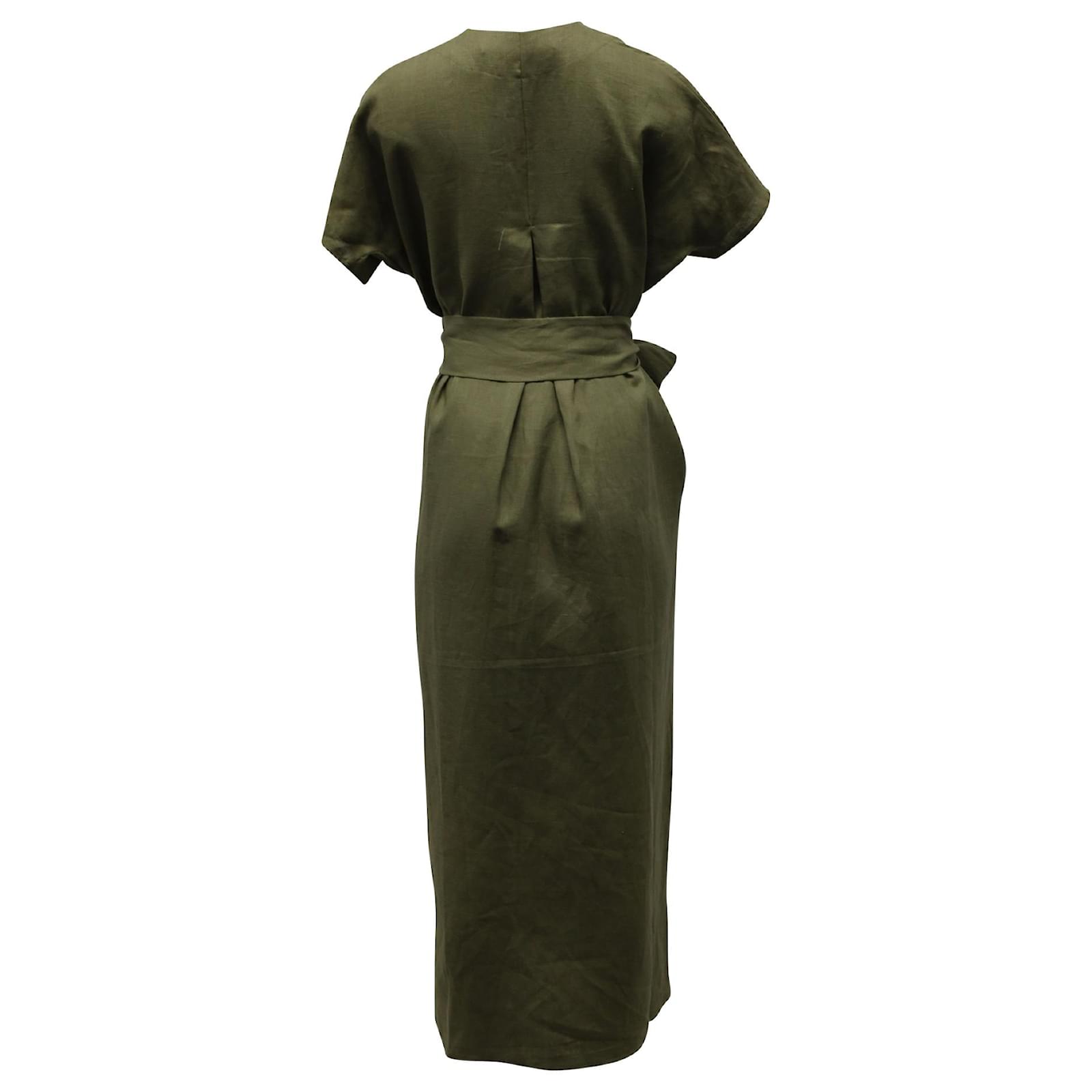 Lisa Marie Fernandez Rosetta Belted Dress in Army Green Linen ref ...