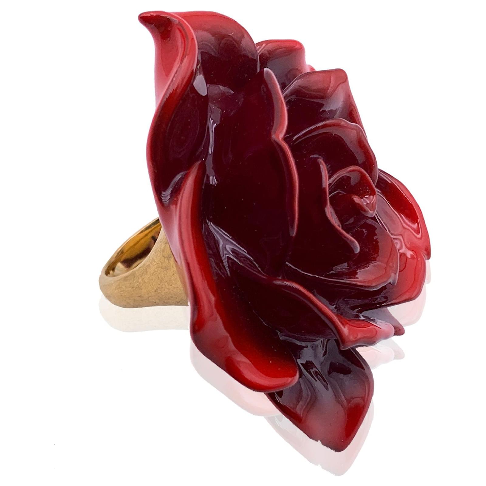 Versace Red Oversized Floral Flower Rose Resin Ring Size 15 (Sold ...