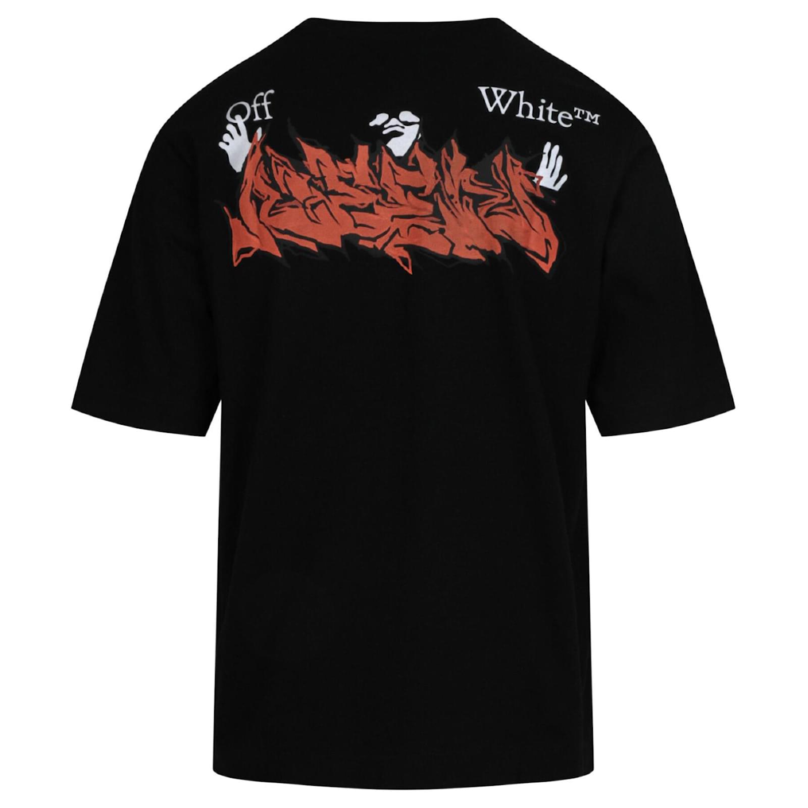 Off White T-shirt à col rond et logo blanc cassé Coton Noir ref.734984 ...