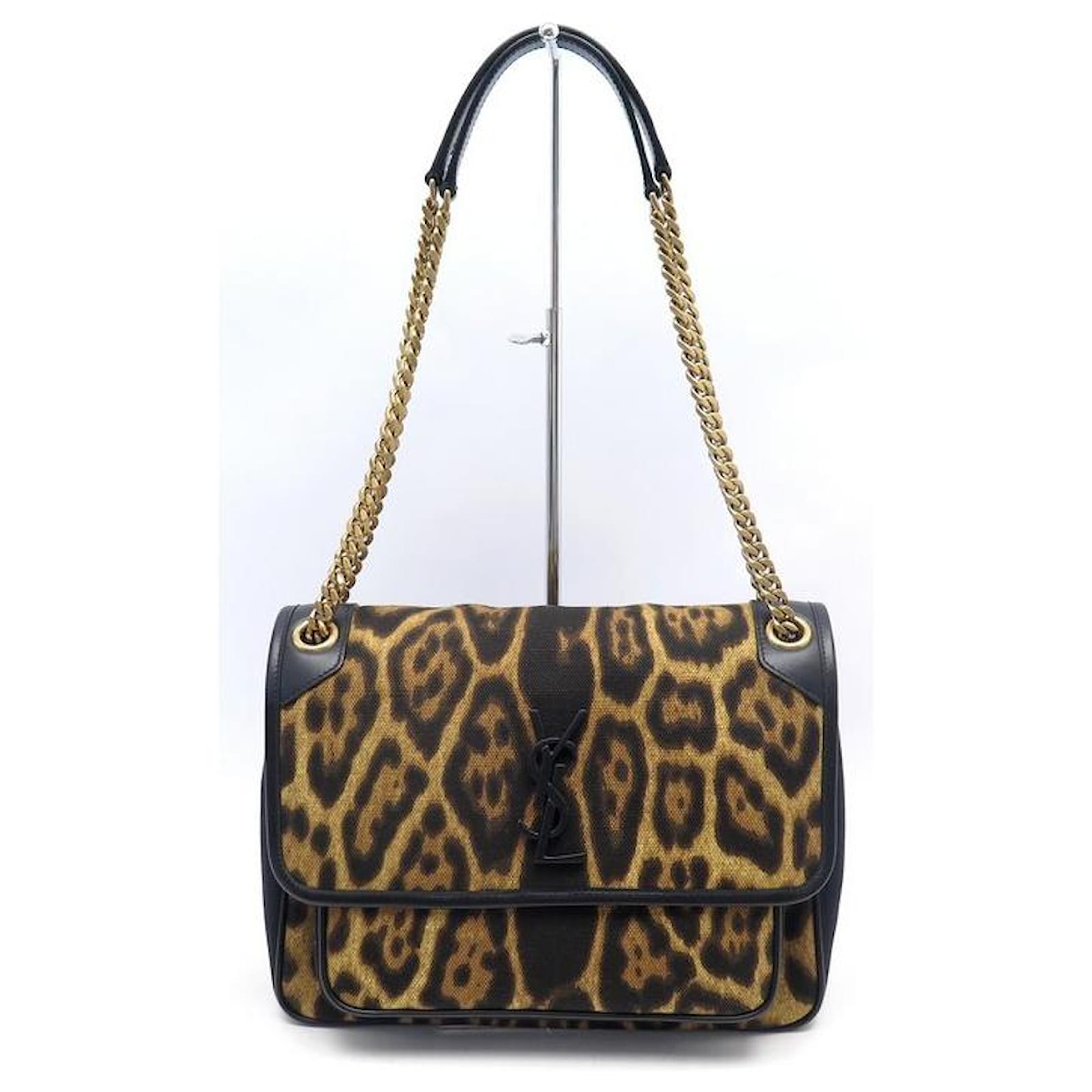 NEW SAINT LAURENT NIKI LEOPARD HANDBAG 548942 IN CANVAS & LEATHER HAND ...