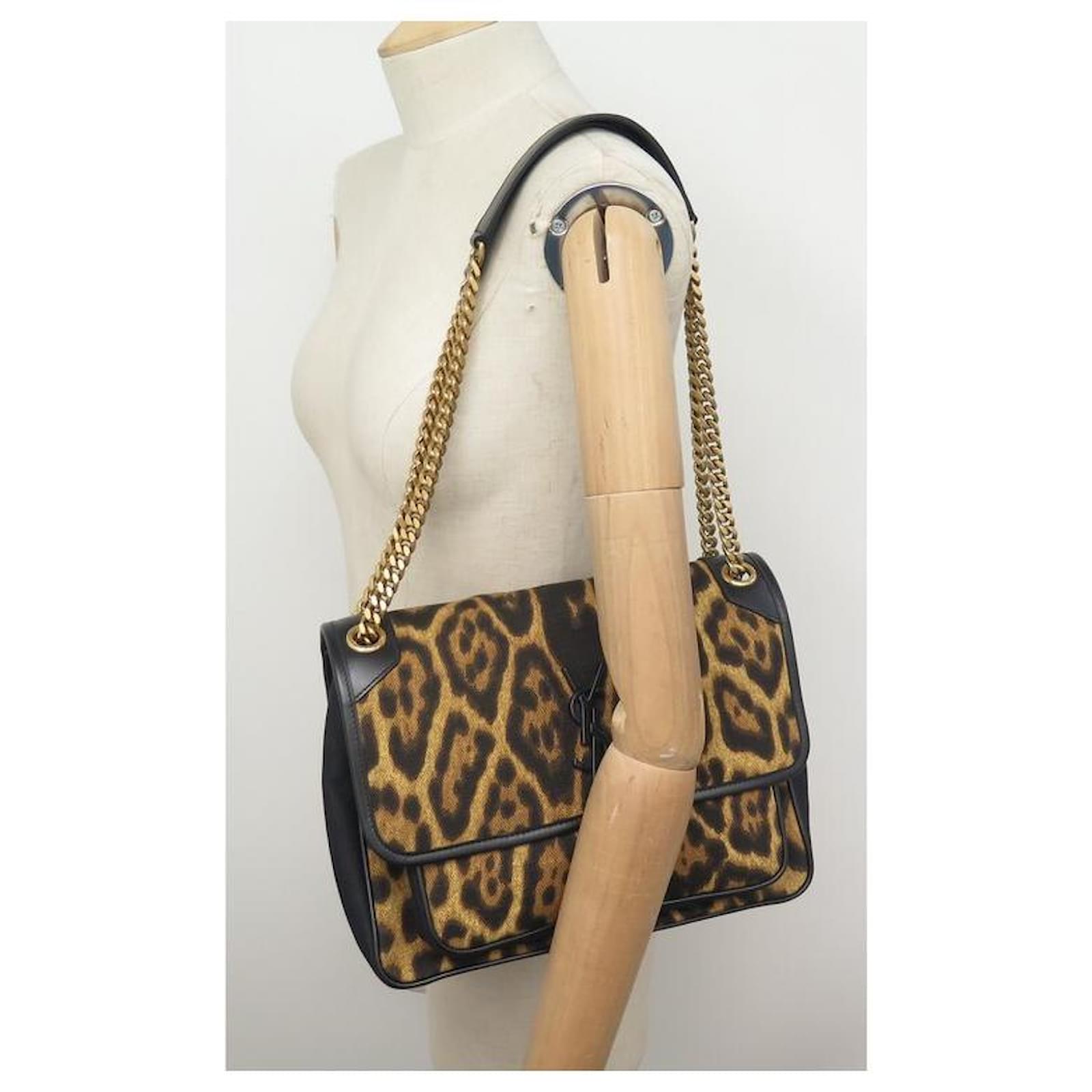 NEW SAINT LAURENT NIKI LEOPARD HANDBAG 548942 IN CANVAS & LEATHER HAND ...