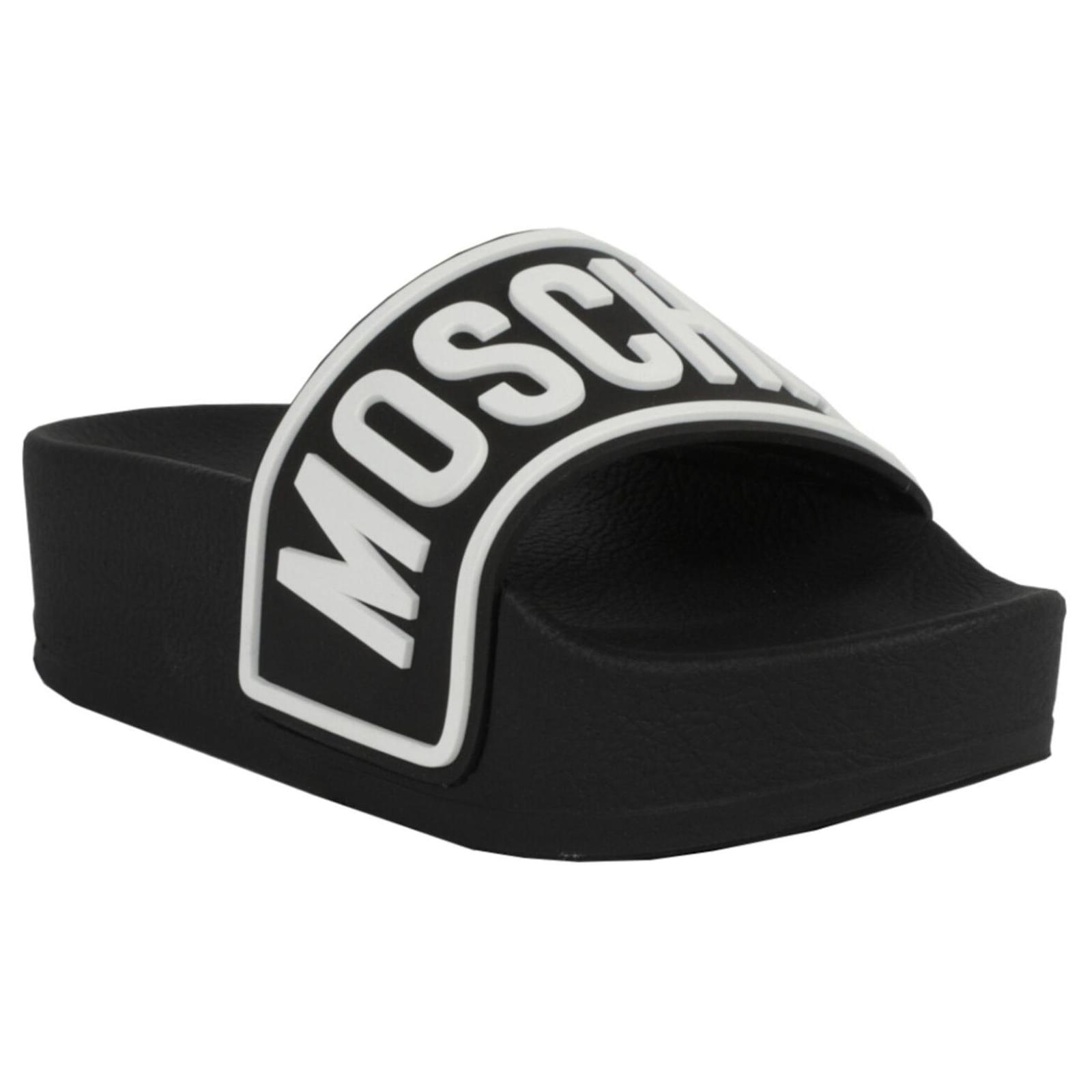 Moschino Logo Platform Slide Sandals Black ref.740064 - Joli Closet