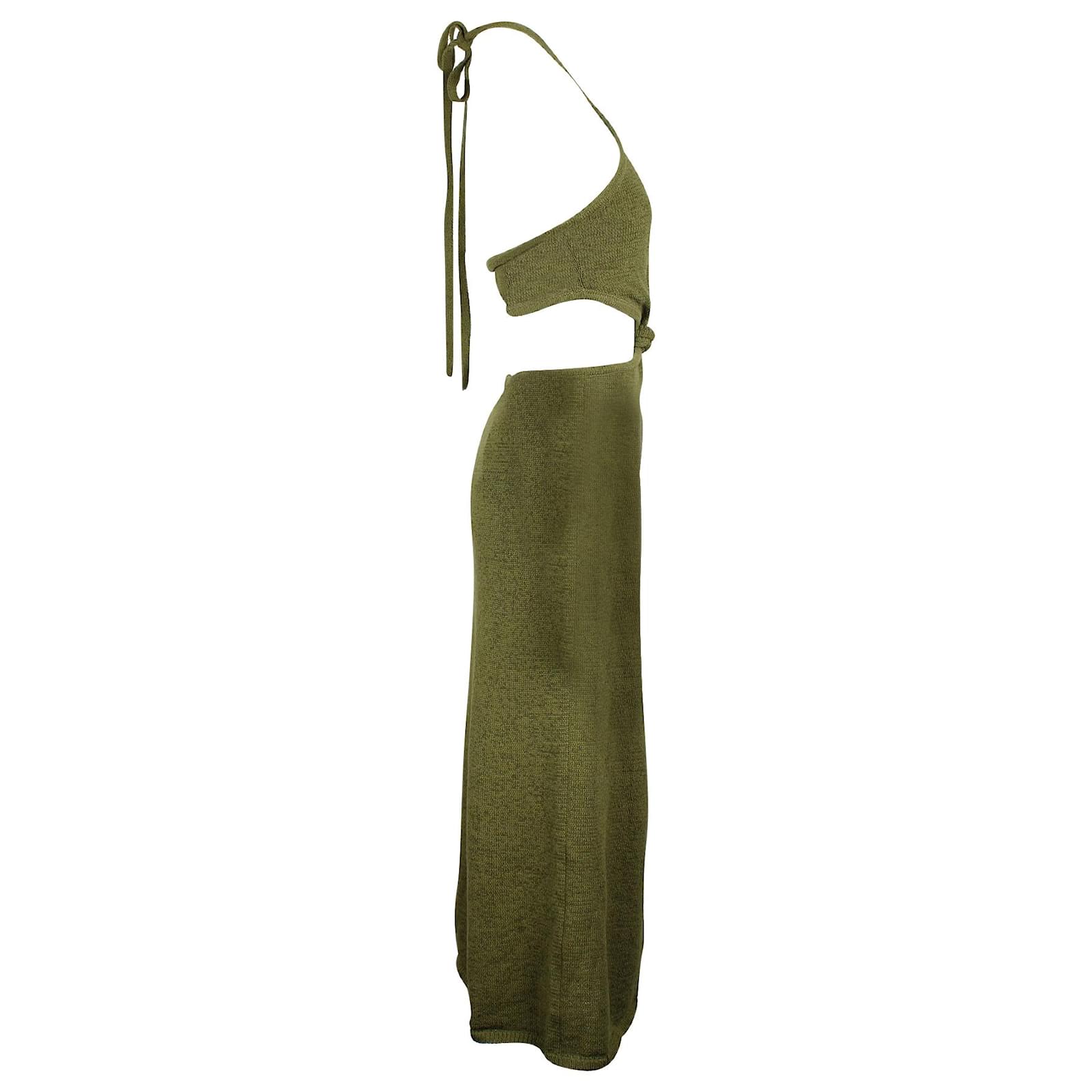 Cult Gaia Cameron Twist-Front Cutout Halterneck Dress in Green Olive ...