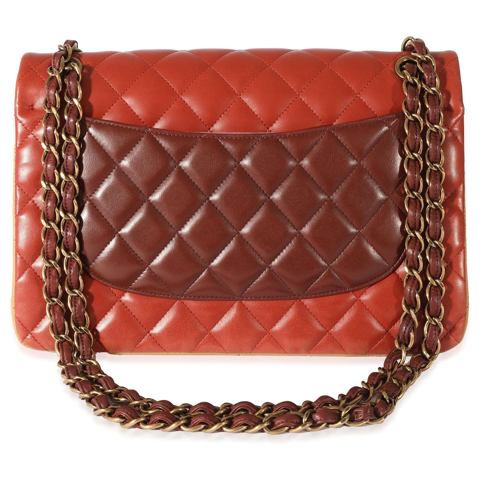 Timeless Chanel Tri-color Lambskin Jumbo Double Flap Bag Brown Leather ...