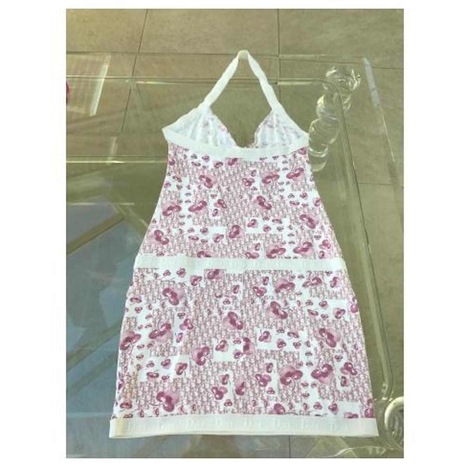 DIOR LOGO DRESS Pink White Elastane ref.750838 - Joli Closet