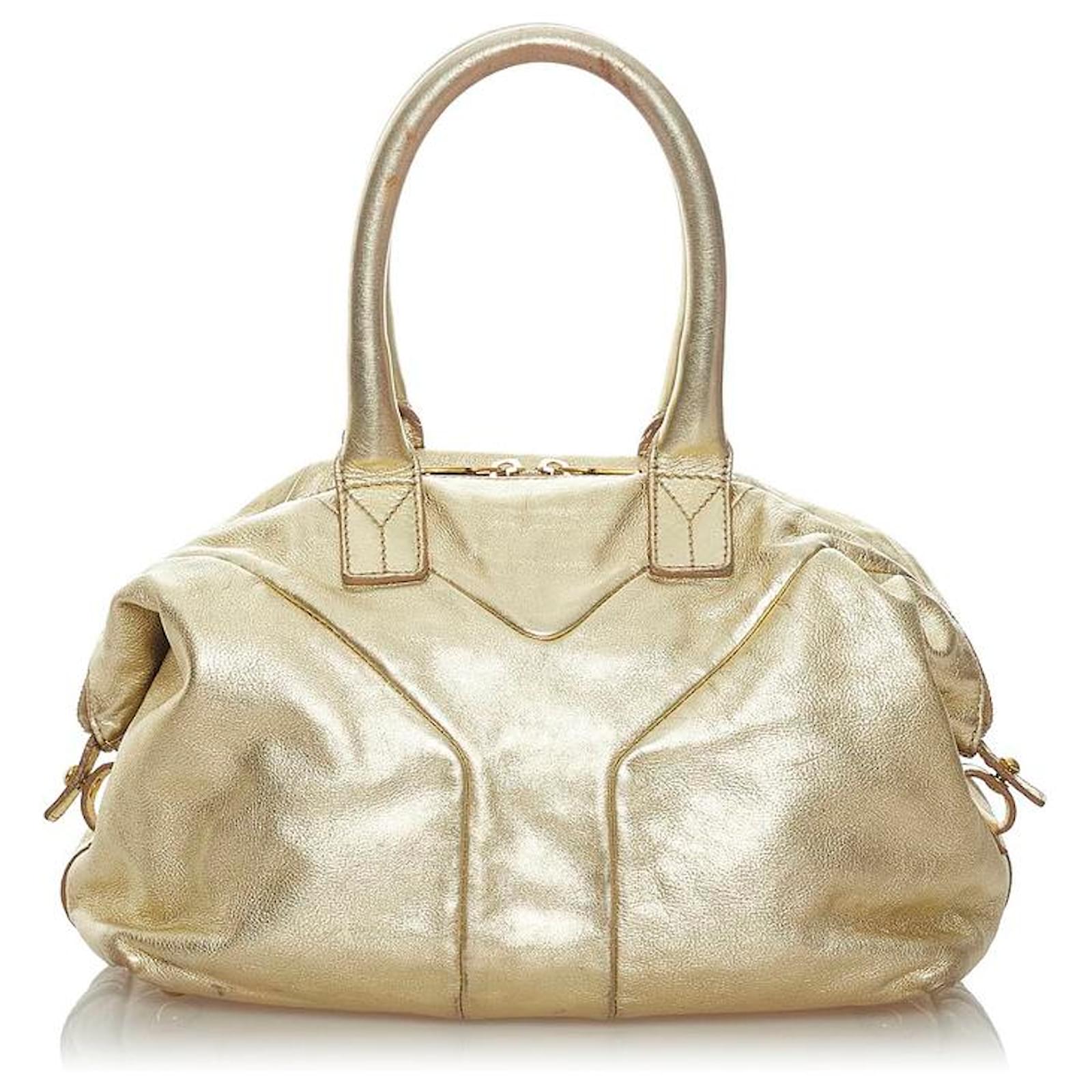 Yves Saint Laurent Easy Y Leather Handbag Golden Pony-style calfskin ...