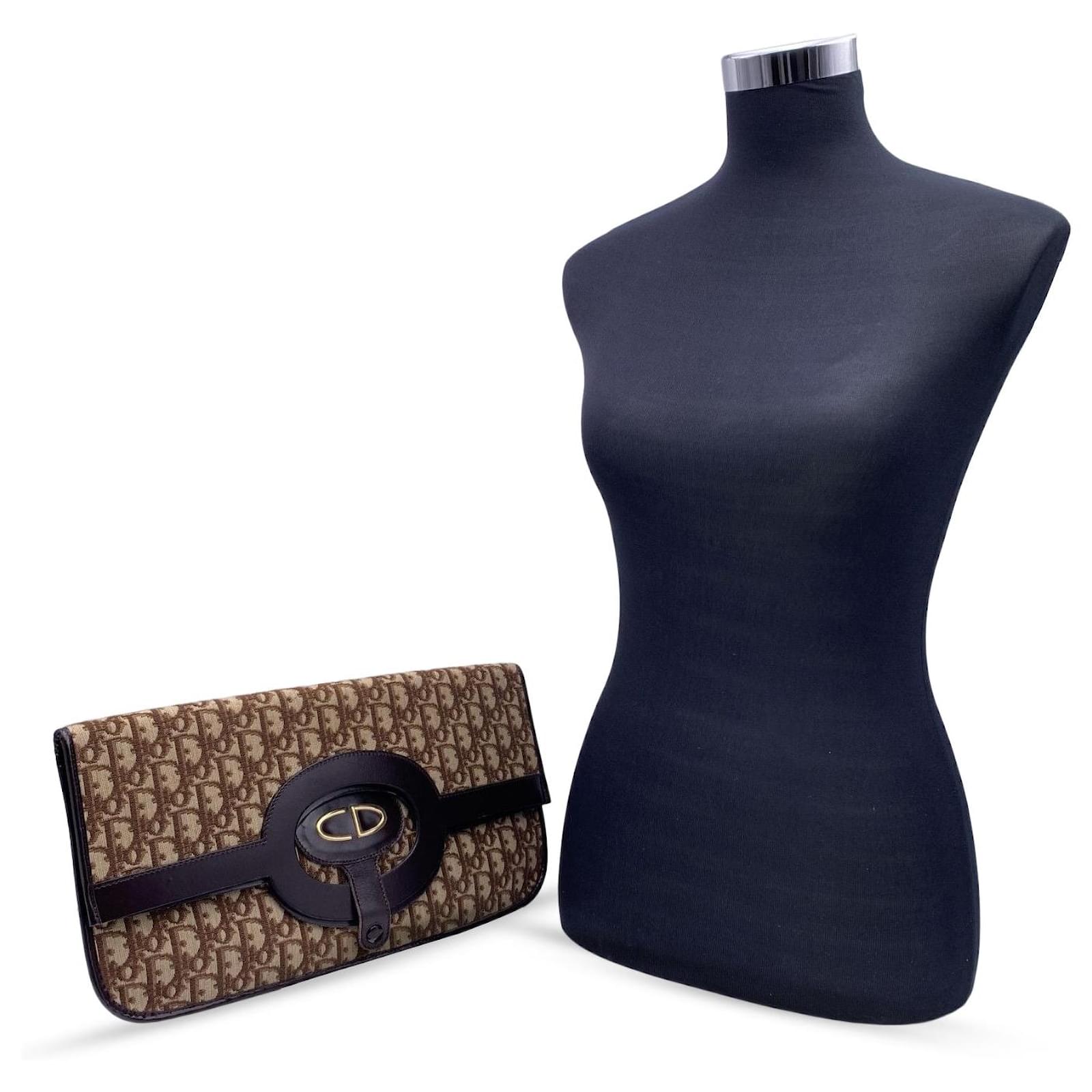 Christian Dior Vintage Brown Logo Canvas Foldable Tote Clutch Bag Cloth ...