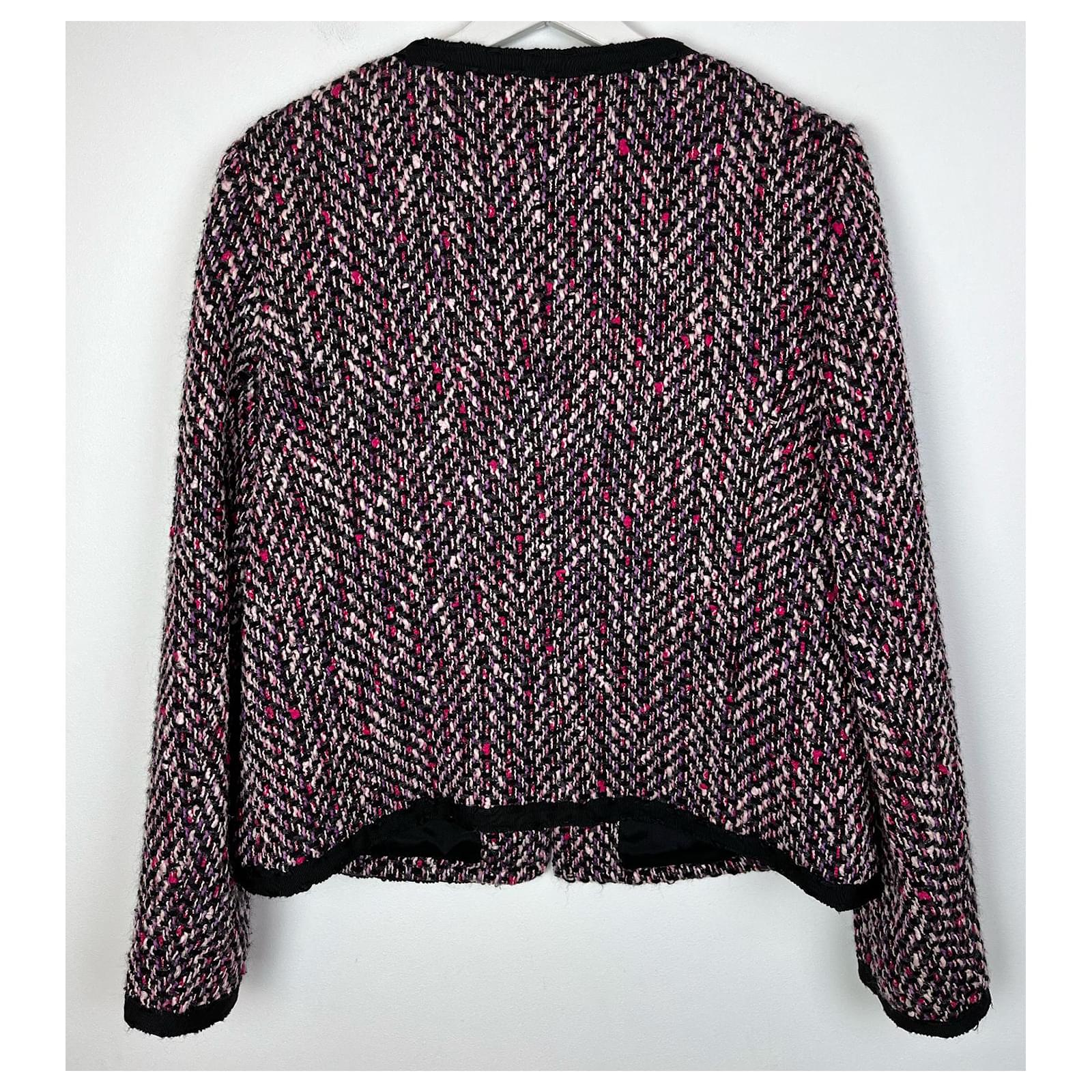 Escada Wool-blend Tweed Jacket Black Pink Beige Grey Fuschia Cotton ref ...