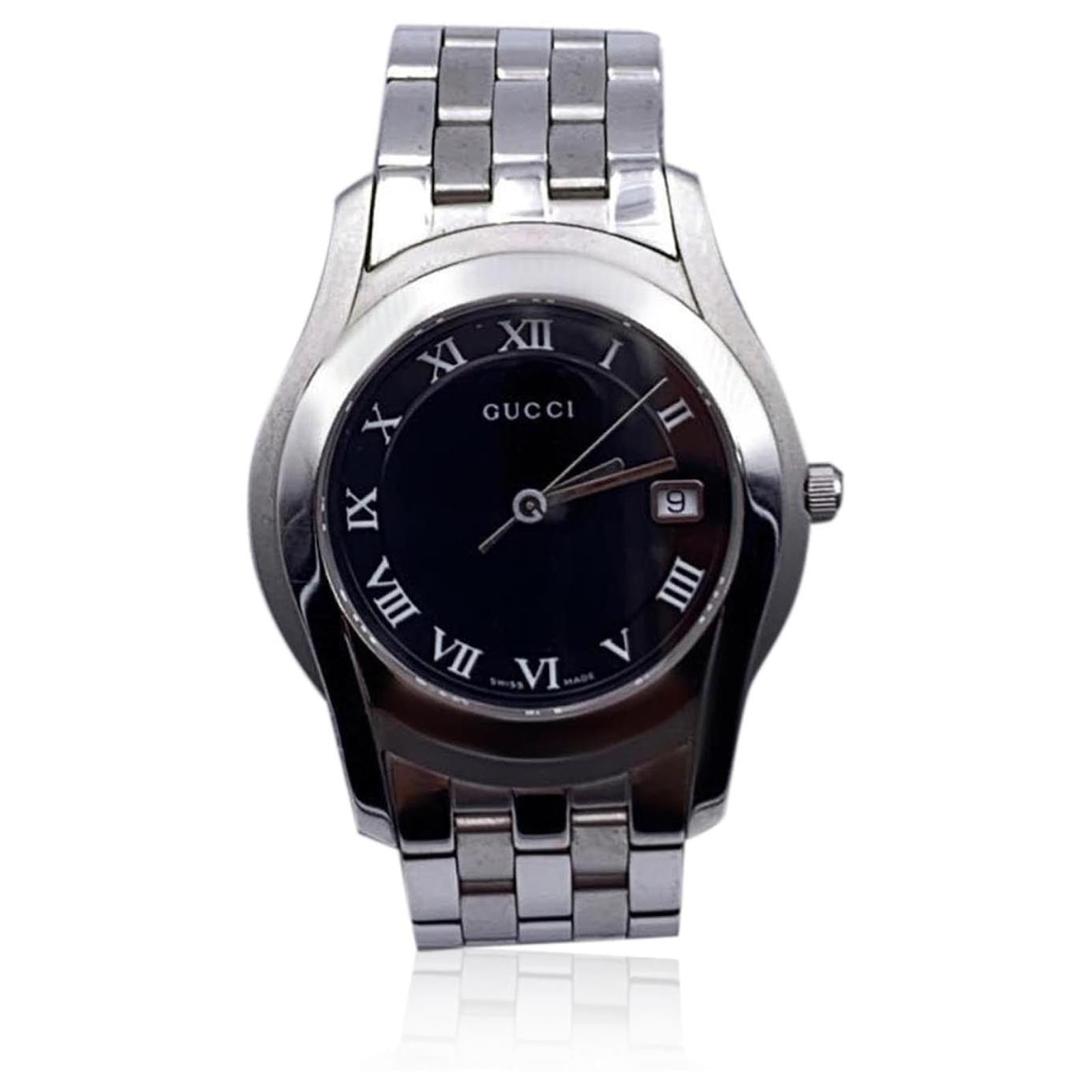 Gucci Silver Stainless Steel Mod 5500 M Quartz Wrist Watch Black ...