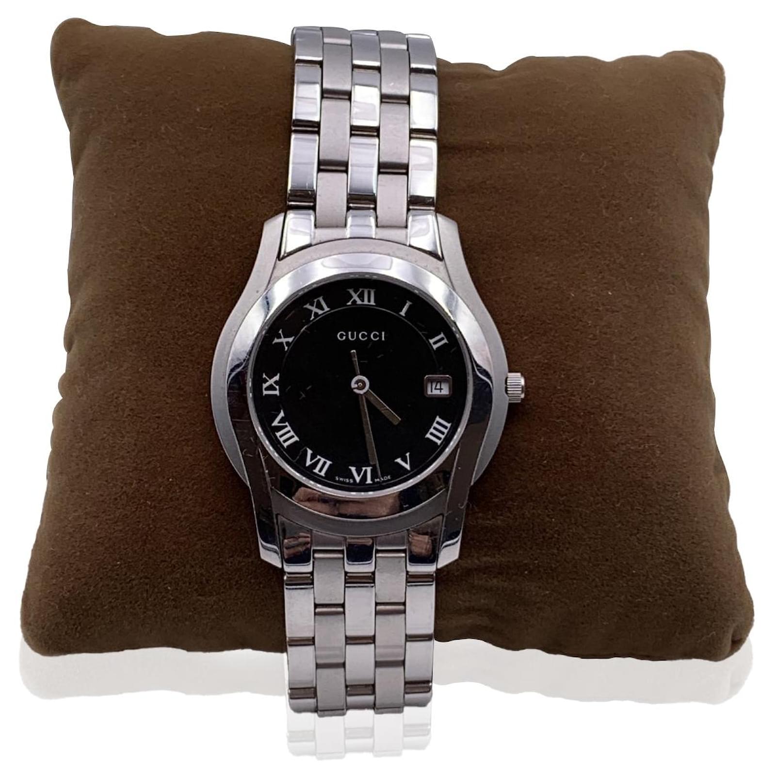 Gucci Silver Stainless Steel Mod 5500 M Quartz Wrist Watch Black ...