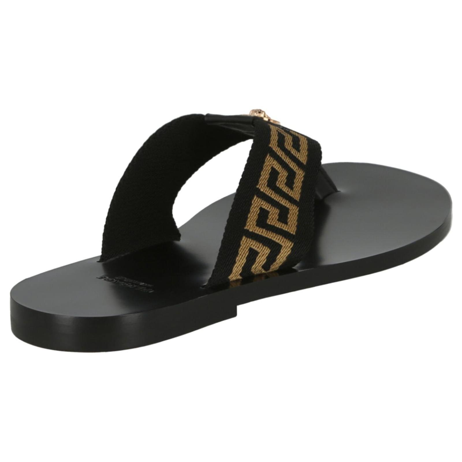 Versace Greca Leather Sandals Black ref.770164 - Joli Closet