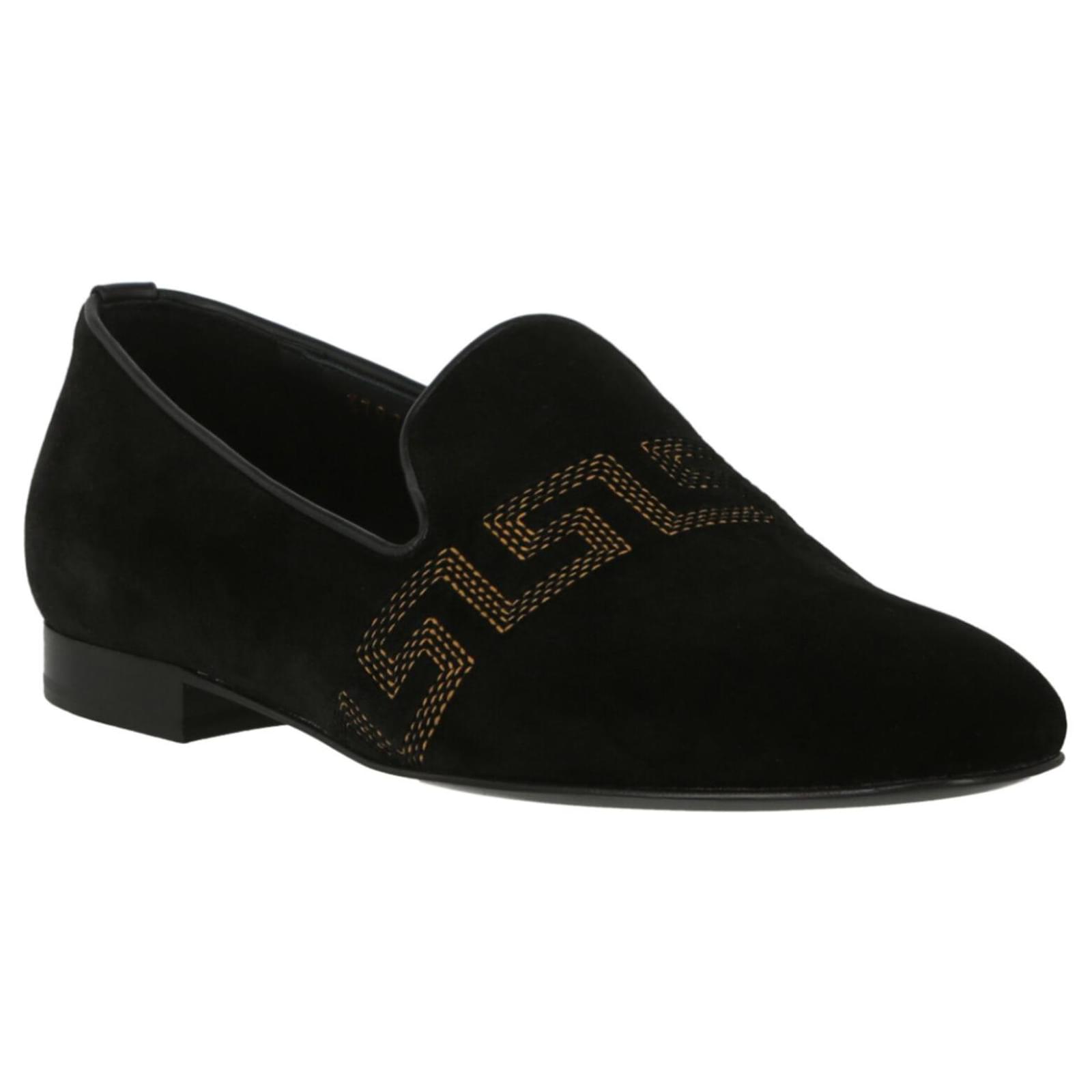 Versace Mocassins en velours brodés Greca Noir ref.770421 - Joli Closet