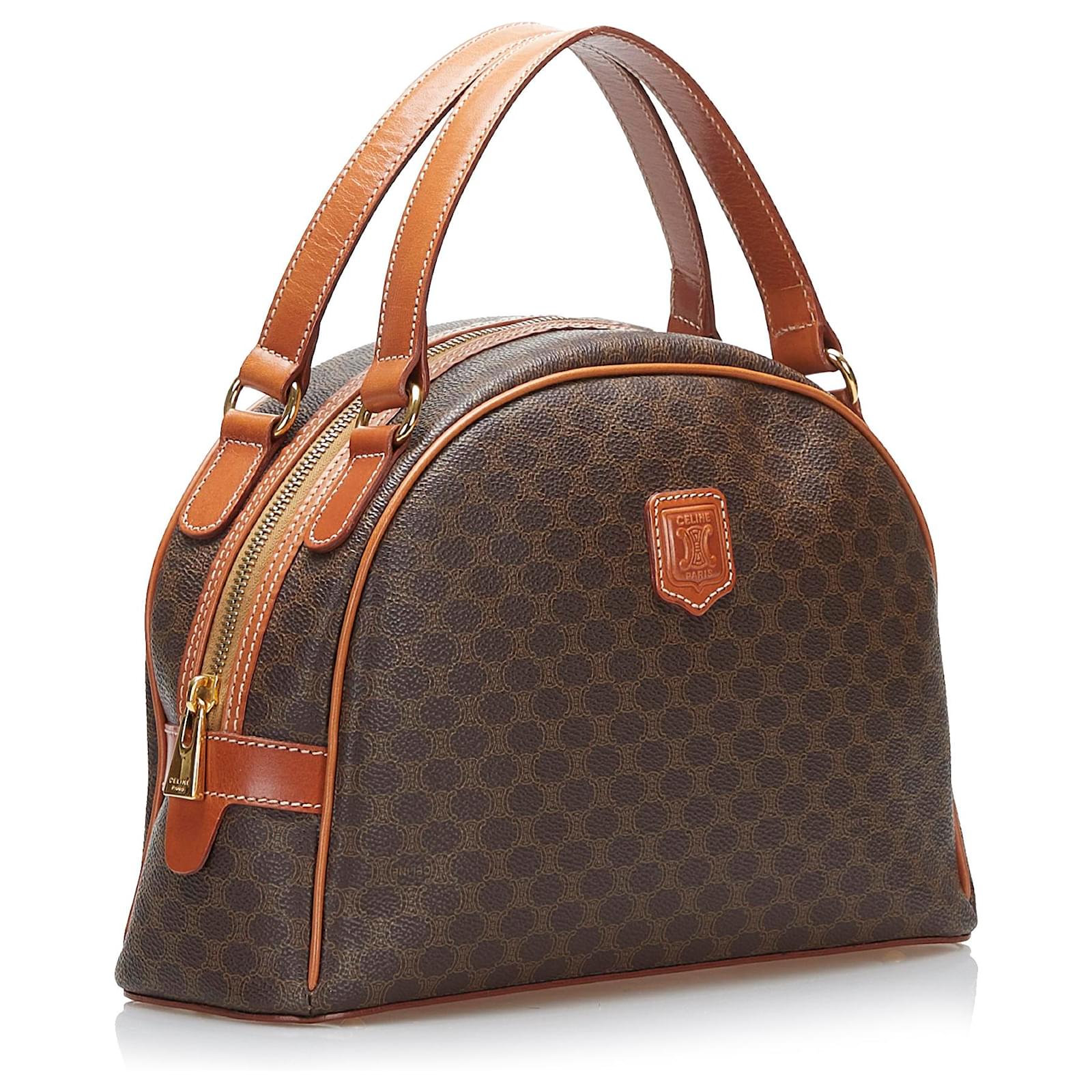 Céline Celine Brown Macadam Dome Handbag Cloth Cloth ref.771585 - Joli ...