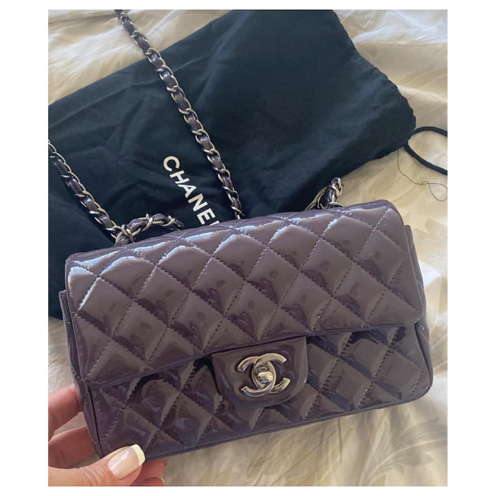 Rare color Chanel mini rectangle purple patent timeless classic flap ...