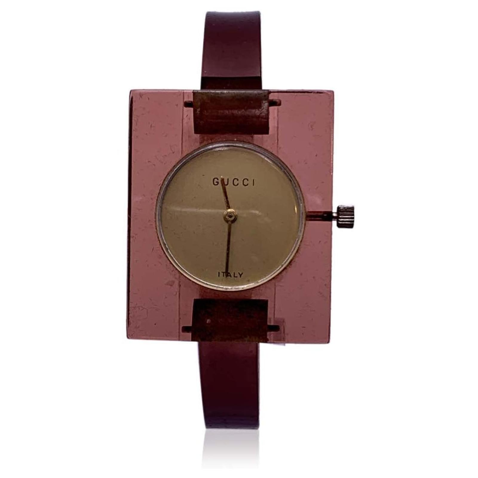 Gucci Vintage Manual Wind Nude Plexi Rare Wrist Watch Bangle Brown ...