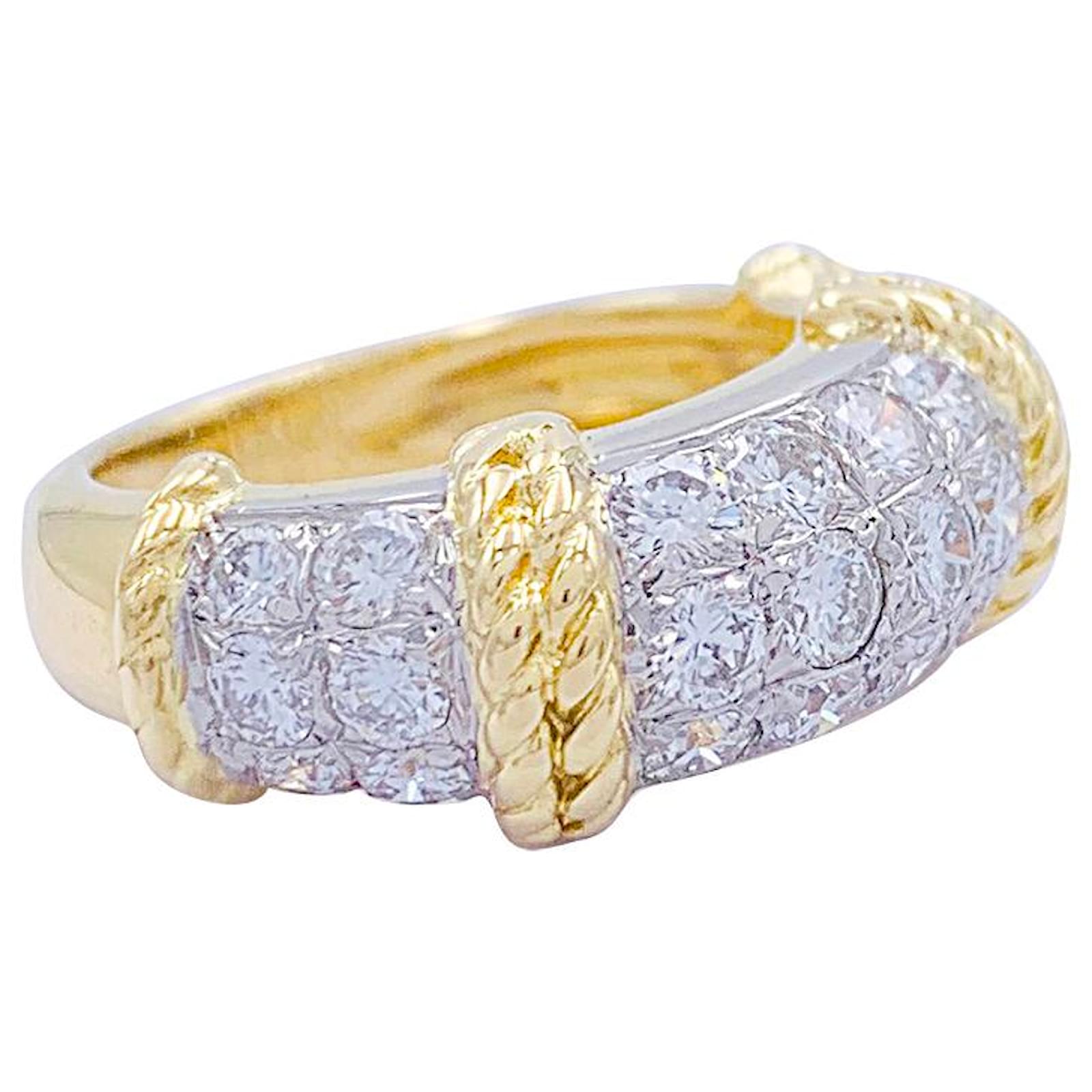 Bague Fred, "Isaure", or jaune, platine, diamants. ref.776697 - Joli Closet