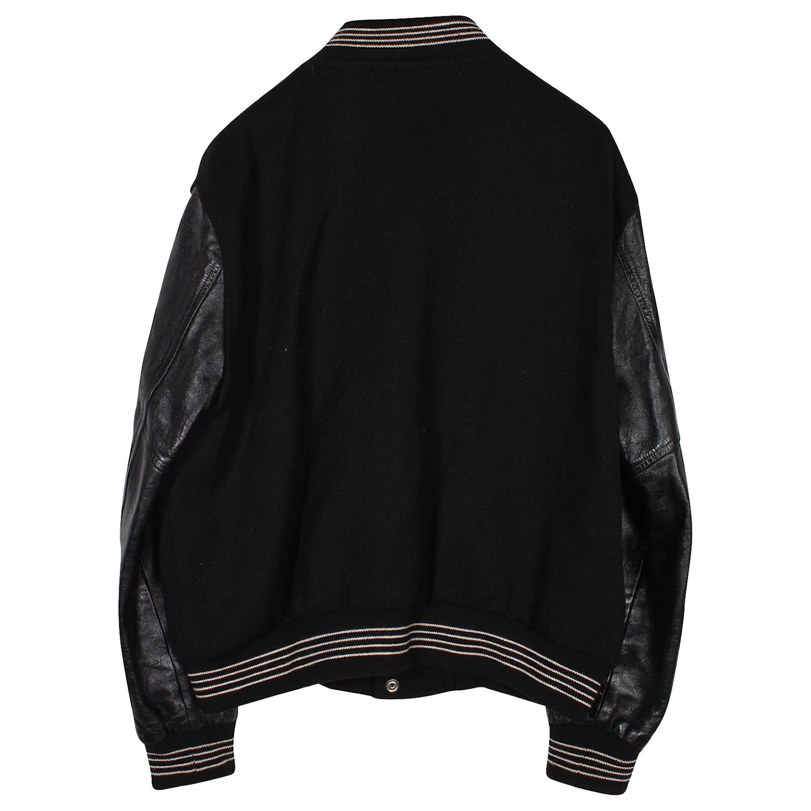 Céline Celine Leather Accent Teddy Jacket in Black Wool ref.777005 ...