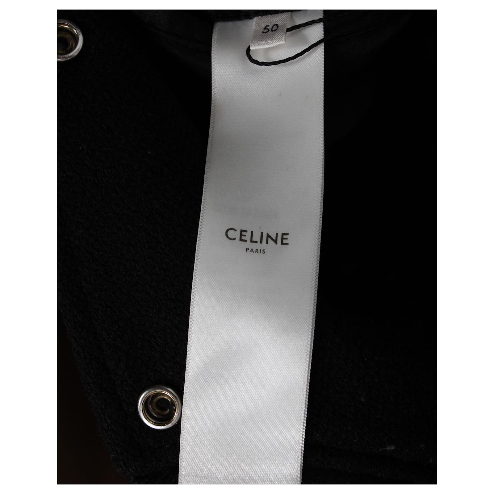 Céline Celine Leather Accent Teddy Jacket in Black Wool ref.777005 ...