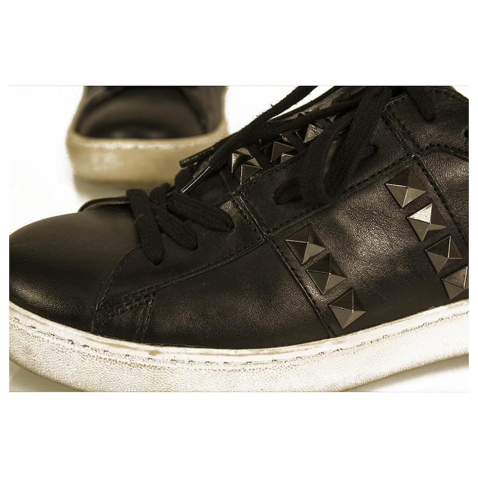 Ash Black Leather White Soles Pyramid Studs Sneakers Trainers Shoes ...