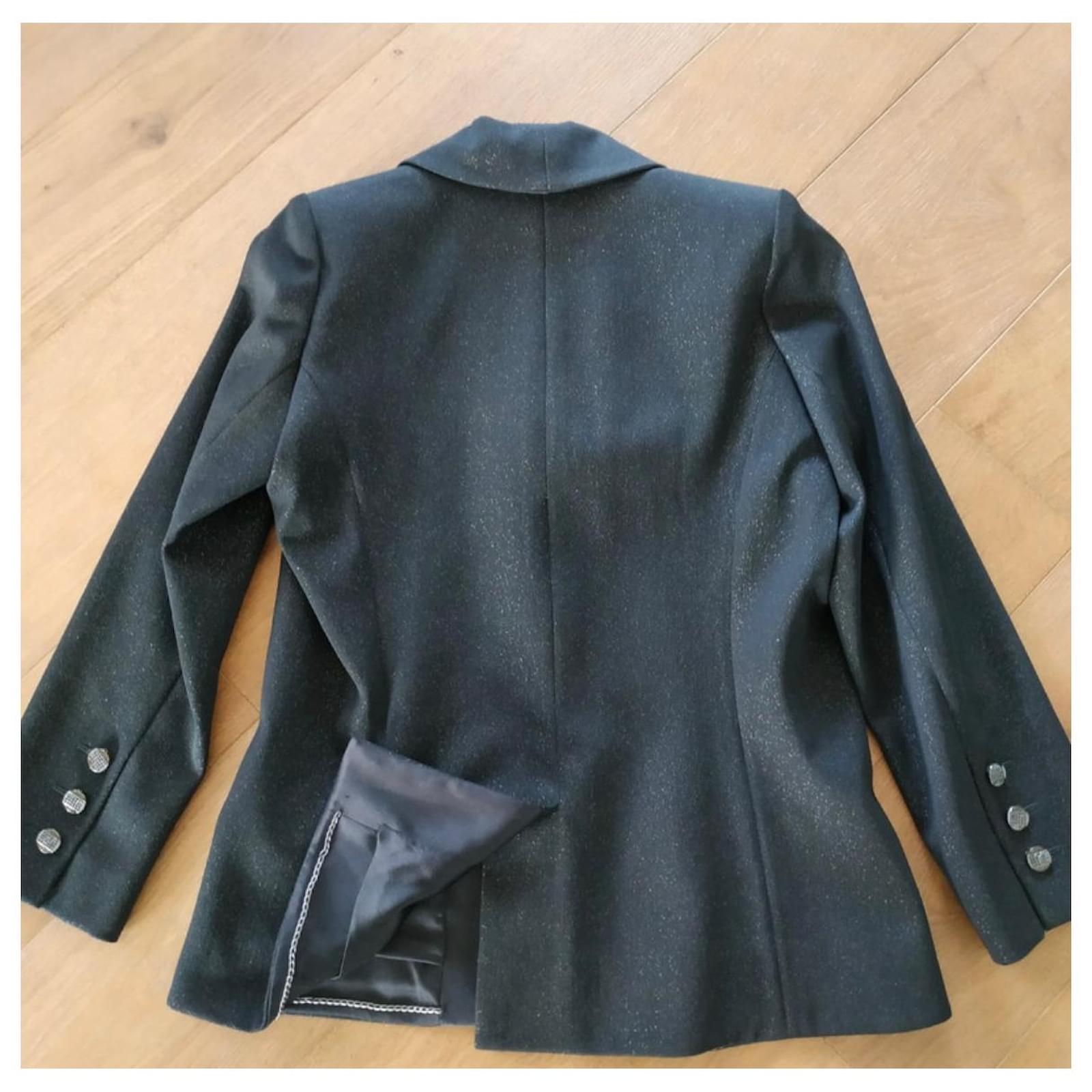 Chanel Tuxedo Style Sparkle Twin Satin Blazer / Jacket Black Silk ...
