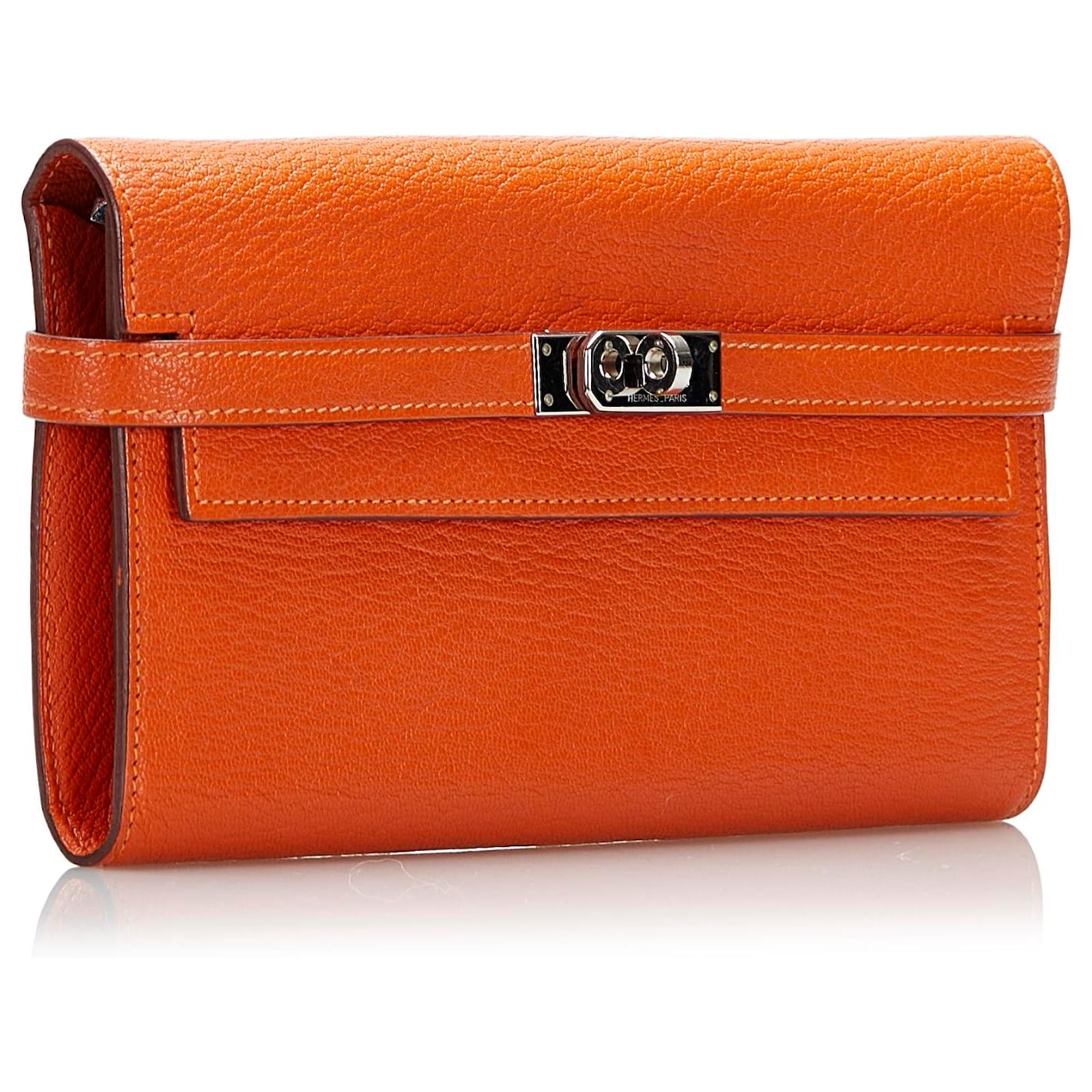 Hermès Hermes Orange Kelly Classic Wallet Leather Pony-style calfskin ...