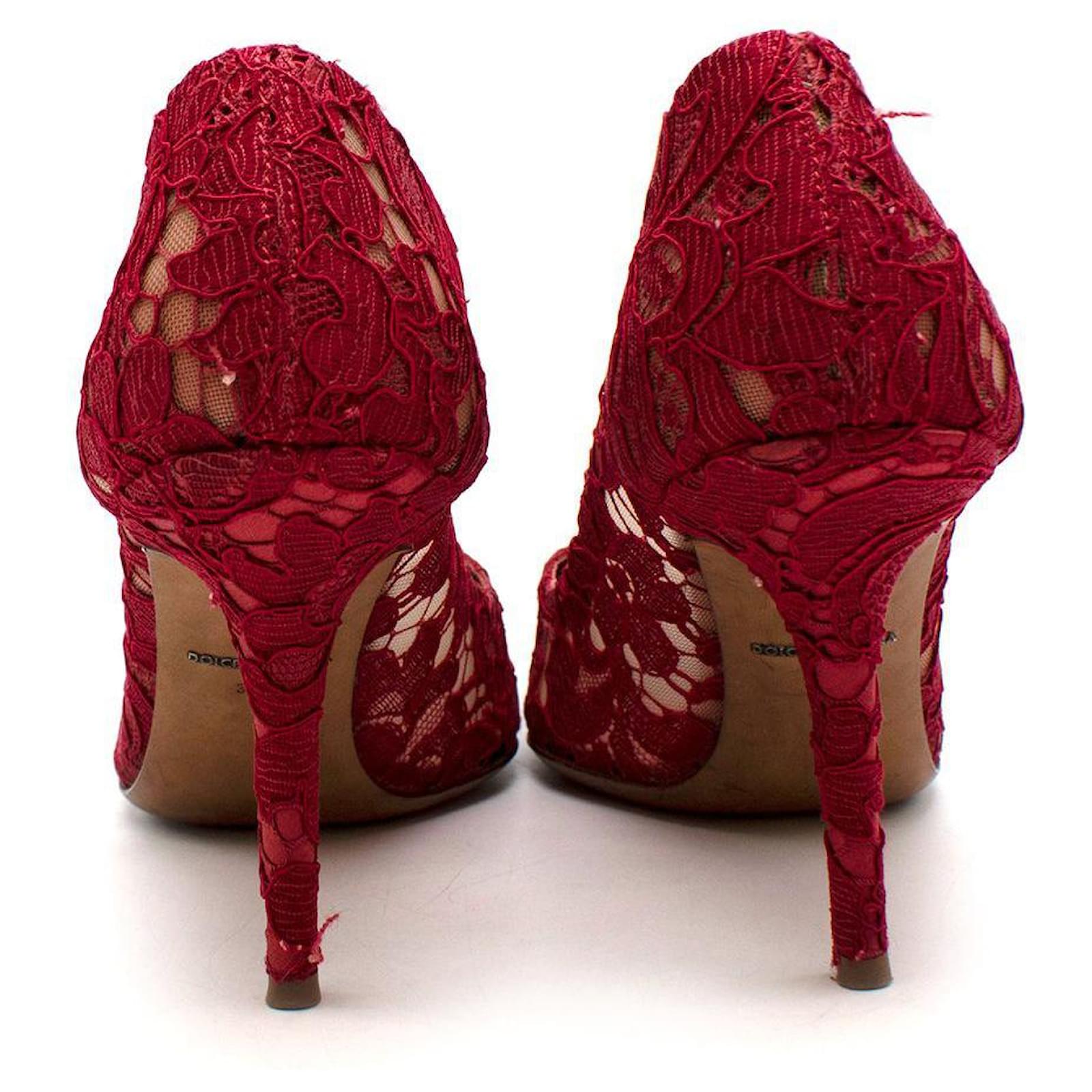 Dolce & Gabbana red Taormina lace & crystal heeled pumps Leather ref ...