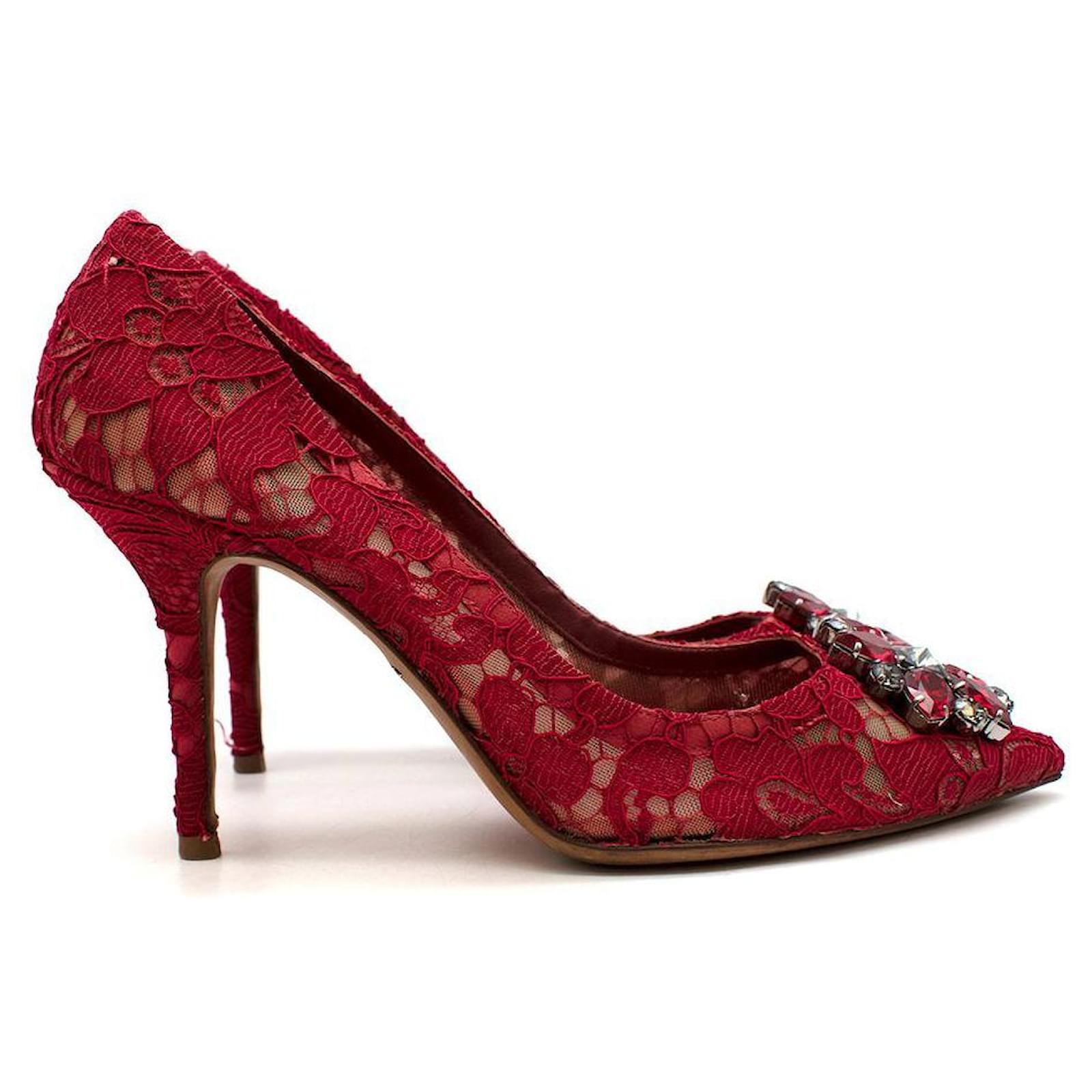 Dolce & Gabbana red Taormina lace & crystal heeled pumps Leather ref ...