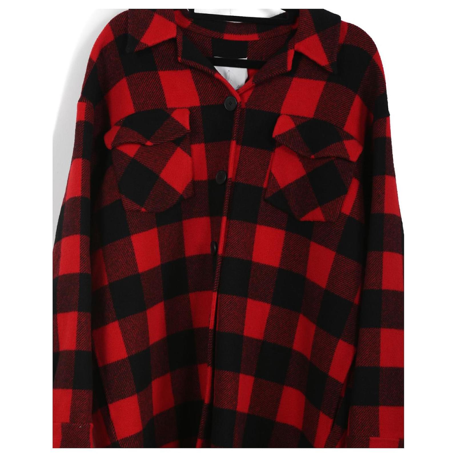 Sandro Paris Black And Red Checkered Wool Jacket With Fringes Multiple ...