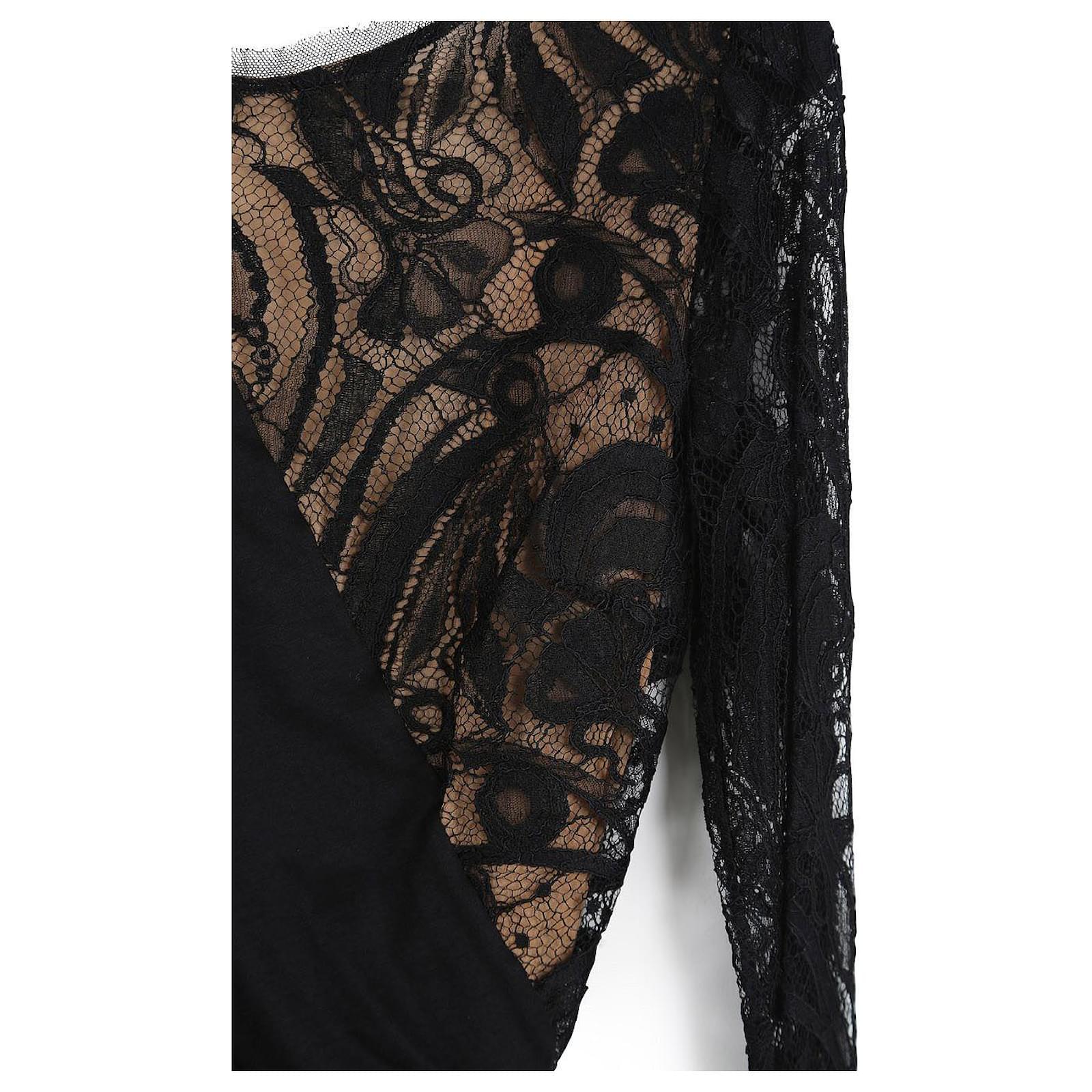 Emilio Pucci Black Wool & Lace Sinched Dress With Long Sleeves ref ...