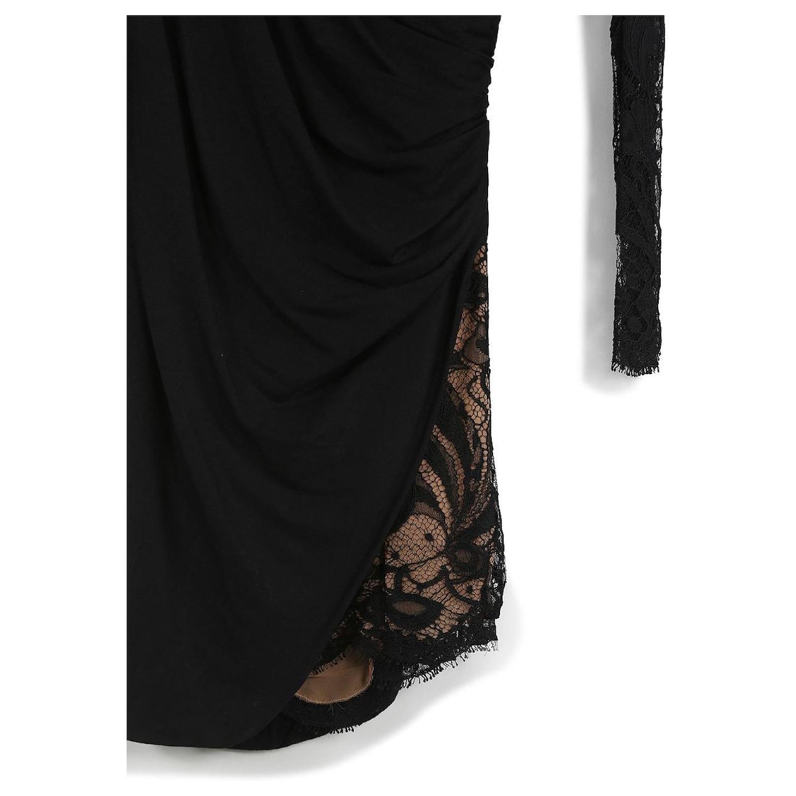 Emilio Pucci Black Wool & Lace Sinched Dress With Long Sleeves ref ...