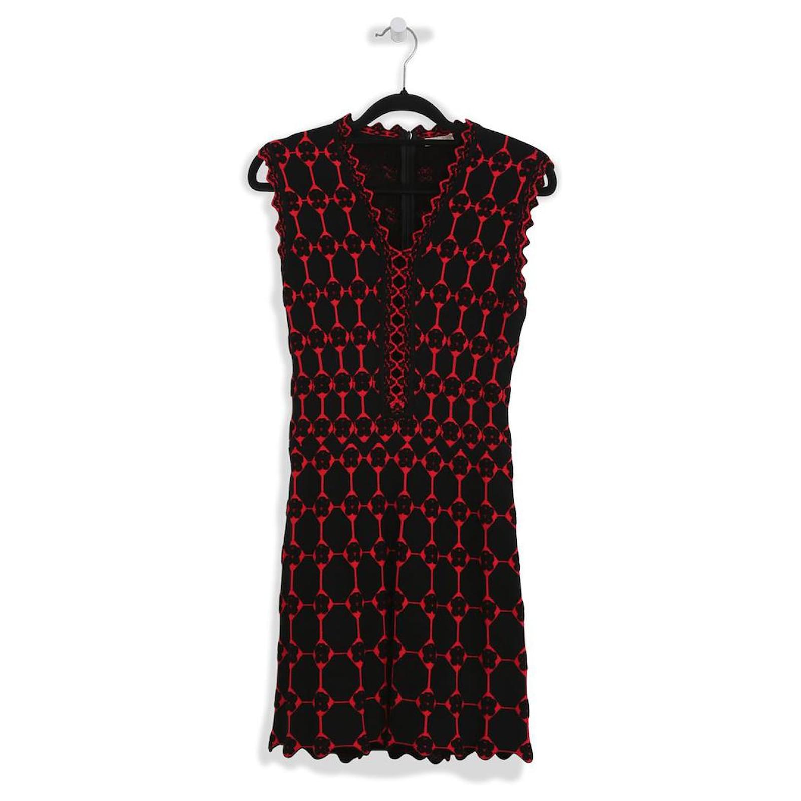 Alaïa Alaia Mini-robe sans manches à fleurs noire et rouge Laine ref ...