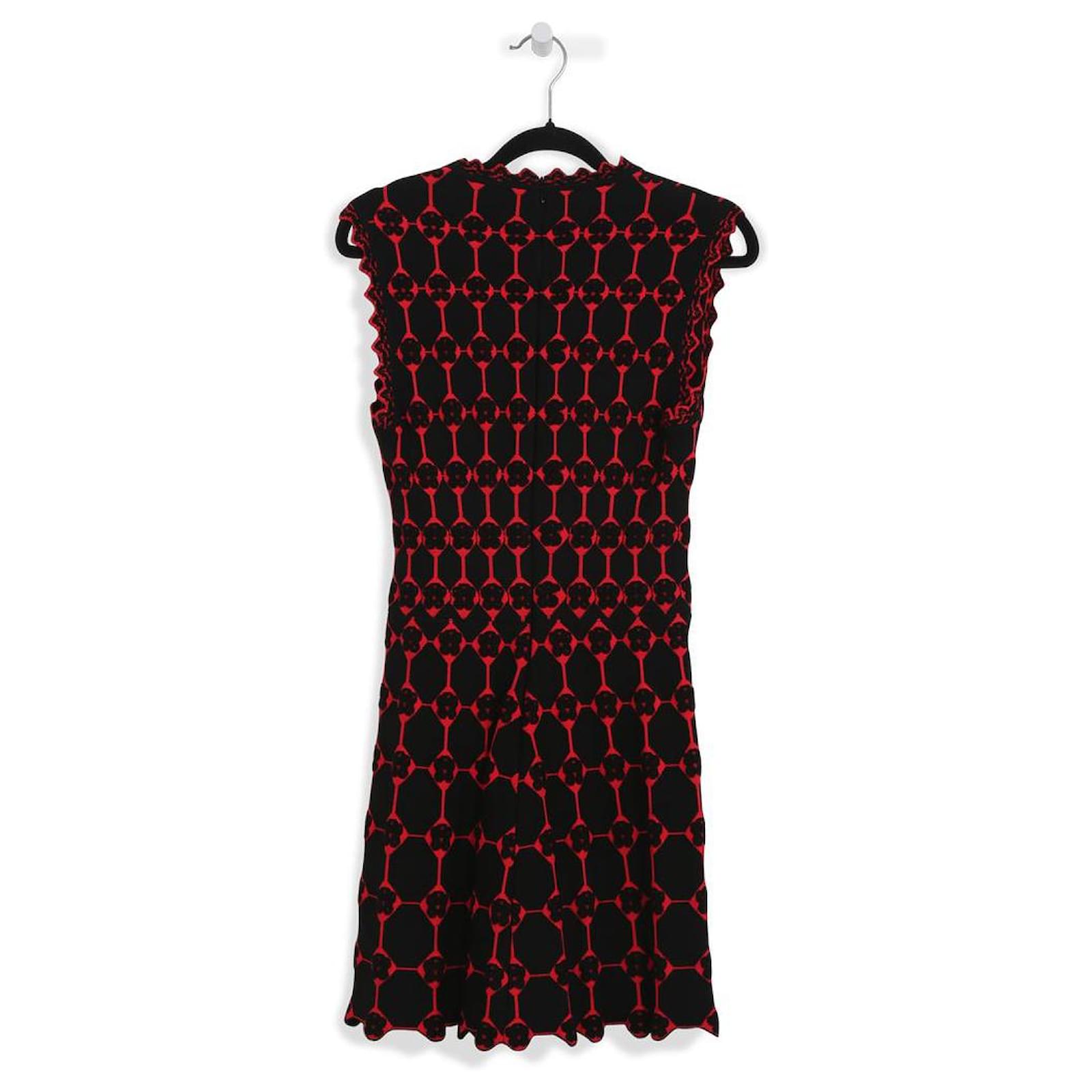 Alaïa Alaia Mini-robe sans manches à fleurs noire et rouge Laine ref ...