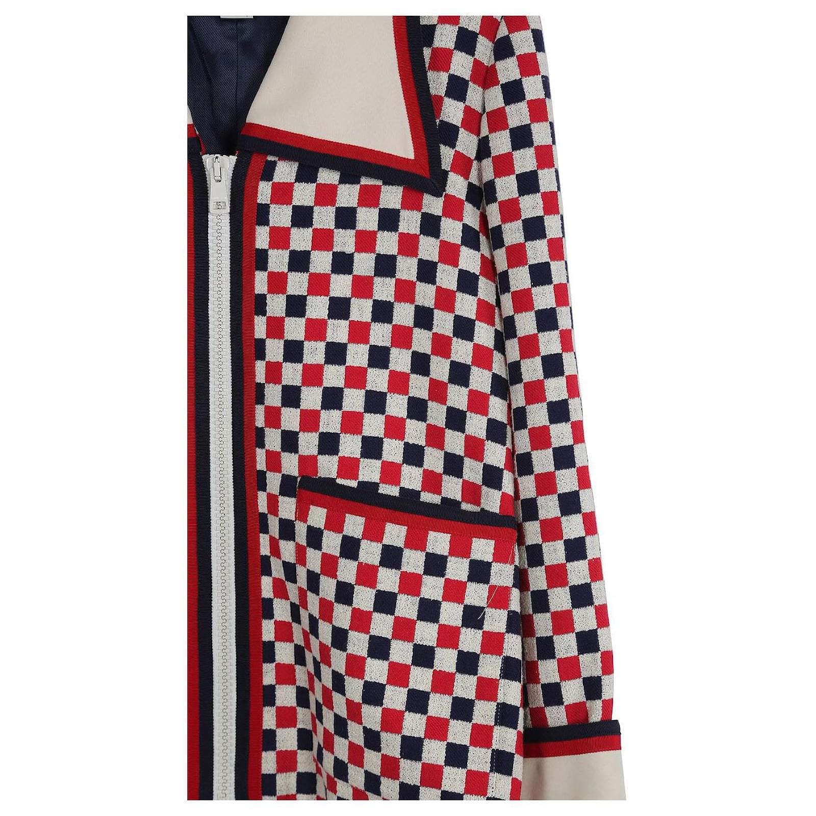 Gucci Veste zippée en laine à carreaux rouge/bleu marine/crème Coton ...
