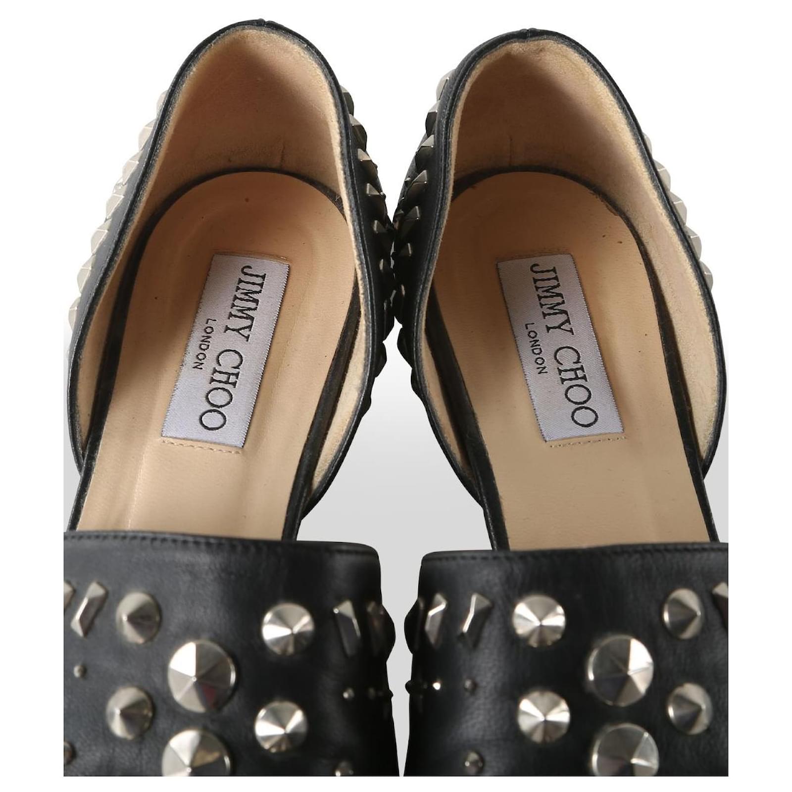 Jimmy Choo Black Leather D'orsay Studded Flats ref.789832 - Joli Closet